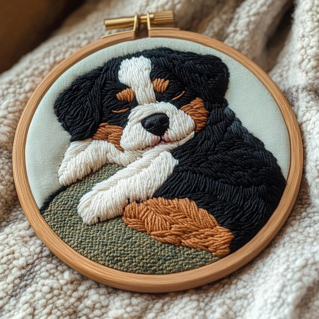 Punch Needle kits Cartoon Baby Bernese Mountain Dog Sleeping Easy for ...