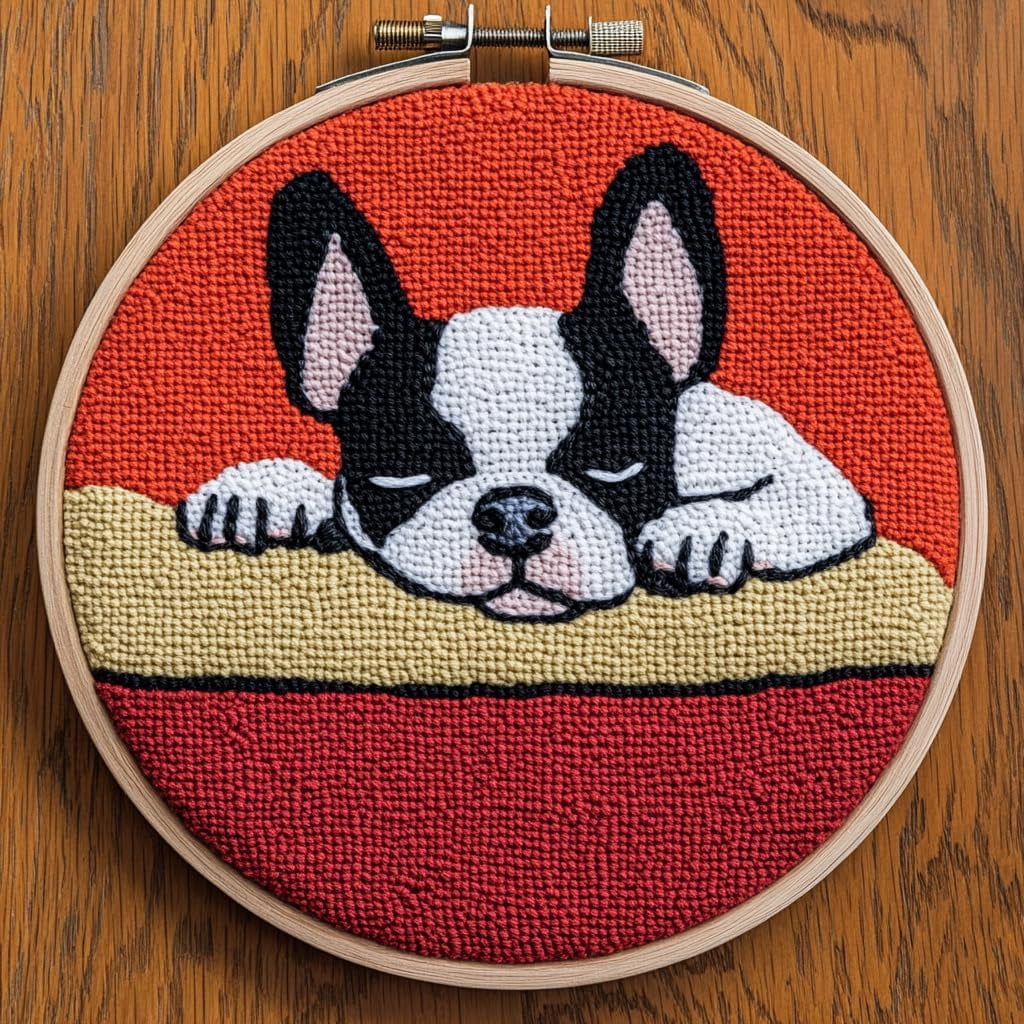 Punch Needle kits Cartoon Baby Boston Terrier Dog on Chair Easy for ...