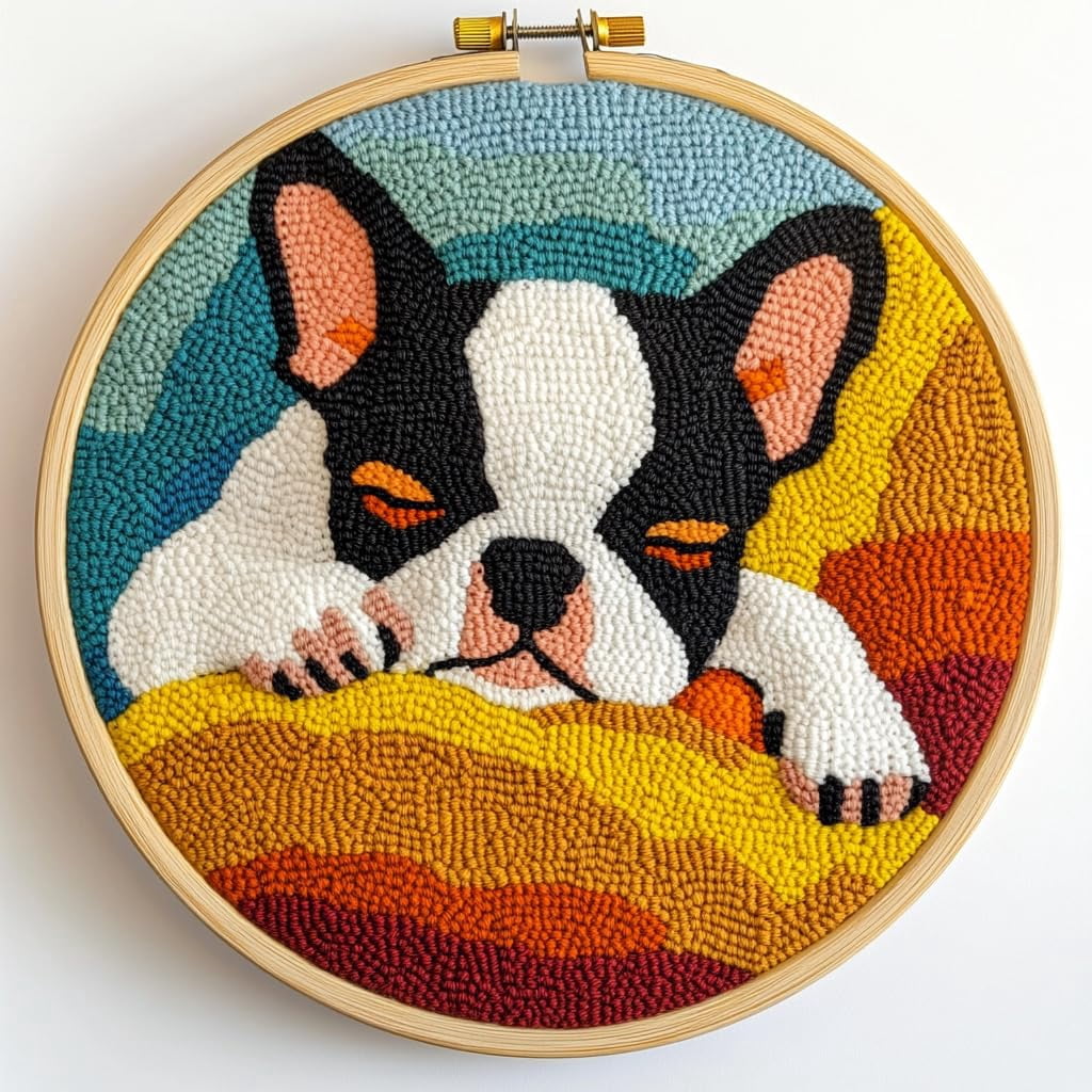 Punch Needle kits Cartoon Baby Boston Terrier Dog on Chair Easy for ...