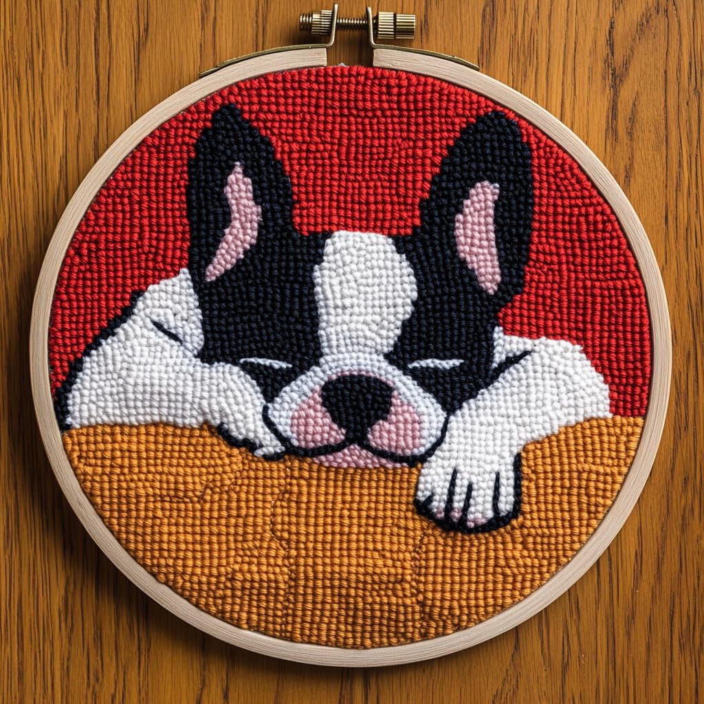 Punch Needle kits Cartoon Baby Boston Terrier Dog on Chair Easy for ...