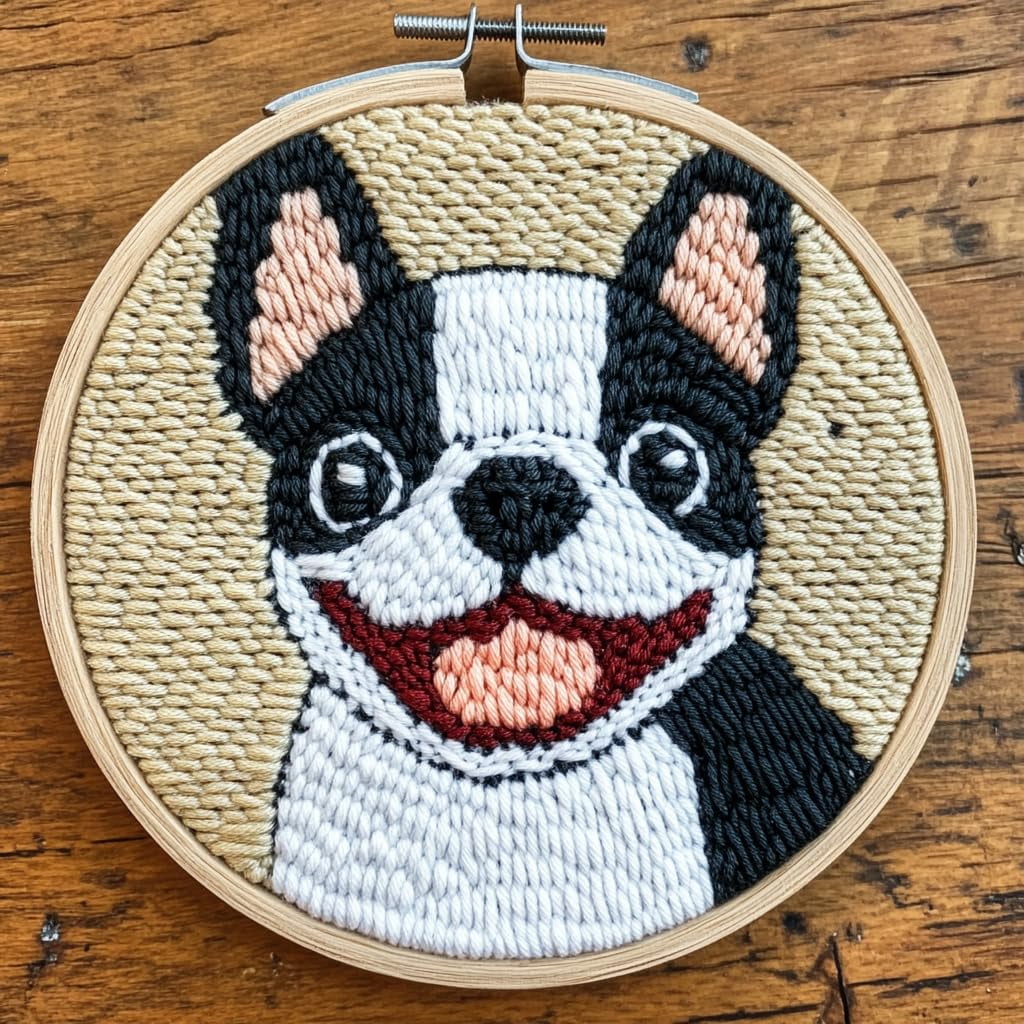 Punch Needle kits Cartoon Baby Boston Terrier Dog Easy for Beginners ...