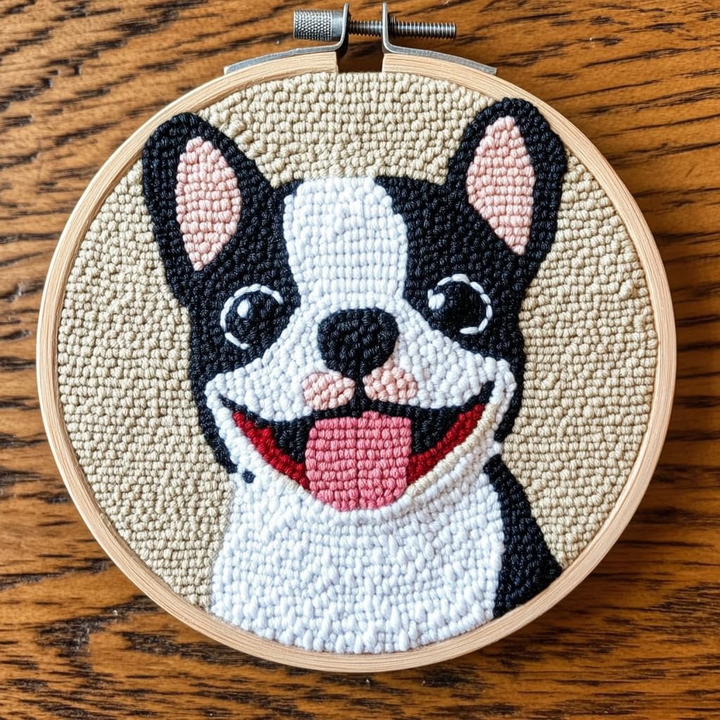 Punch Needle kits Cartoon Baby Boston Terrier Dog Easy for Beginners ...