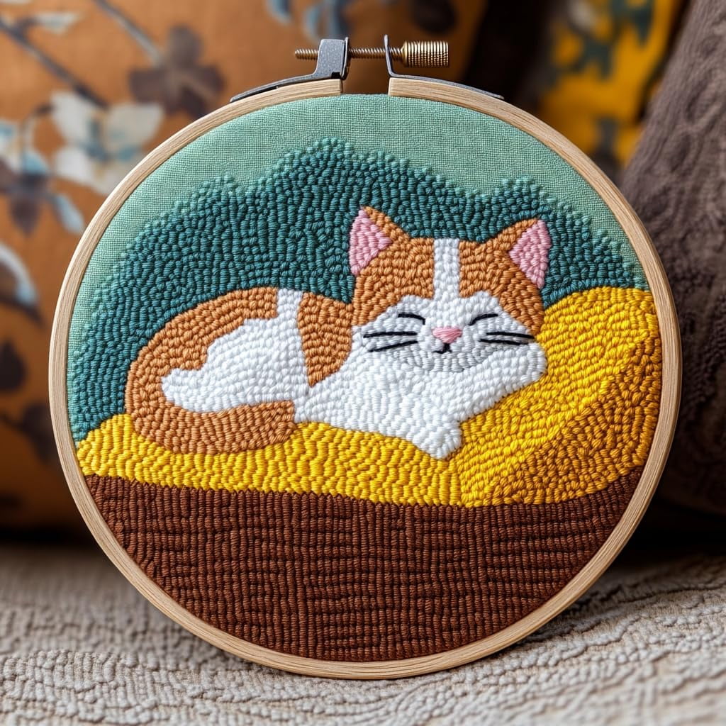 Punch Needle kits Cartoon Baby Cat Sleeping on Sofa Easy for Beginners ...