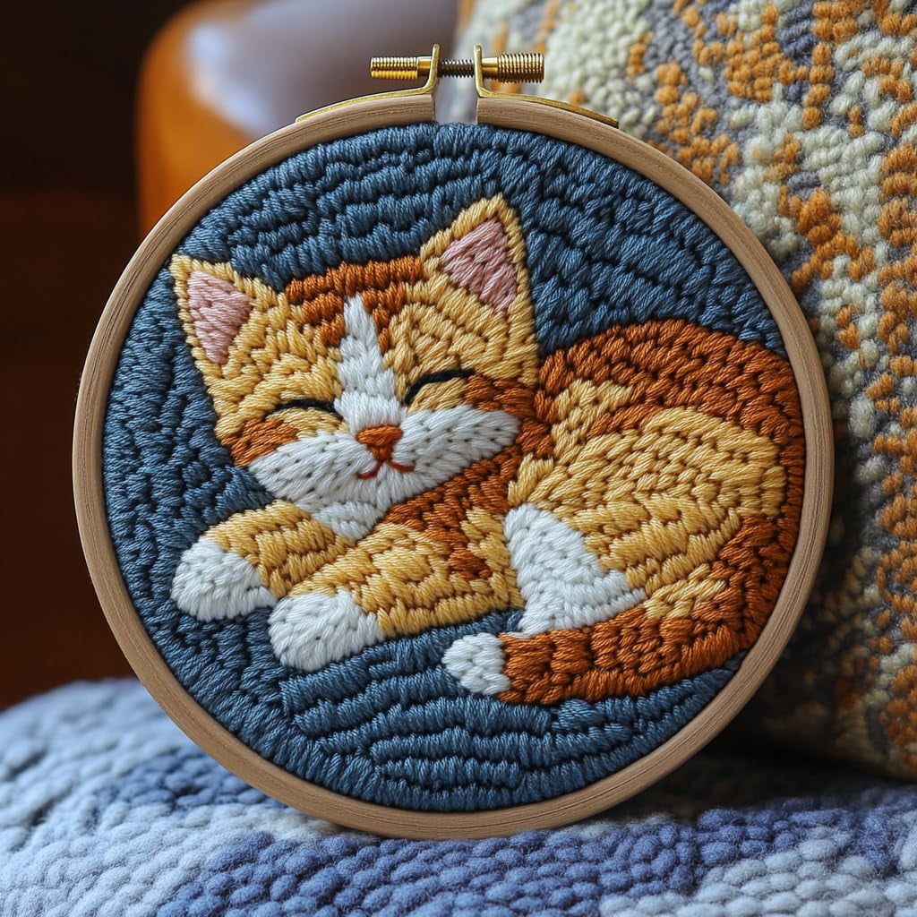 Punch Needle kits Cartoon Baby Cat Sleeping on Sofa Easy for Beginners ...