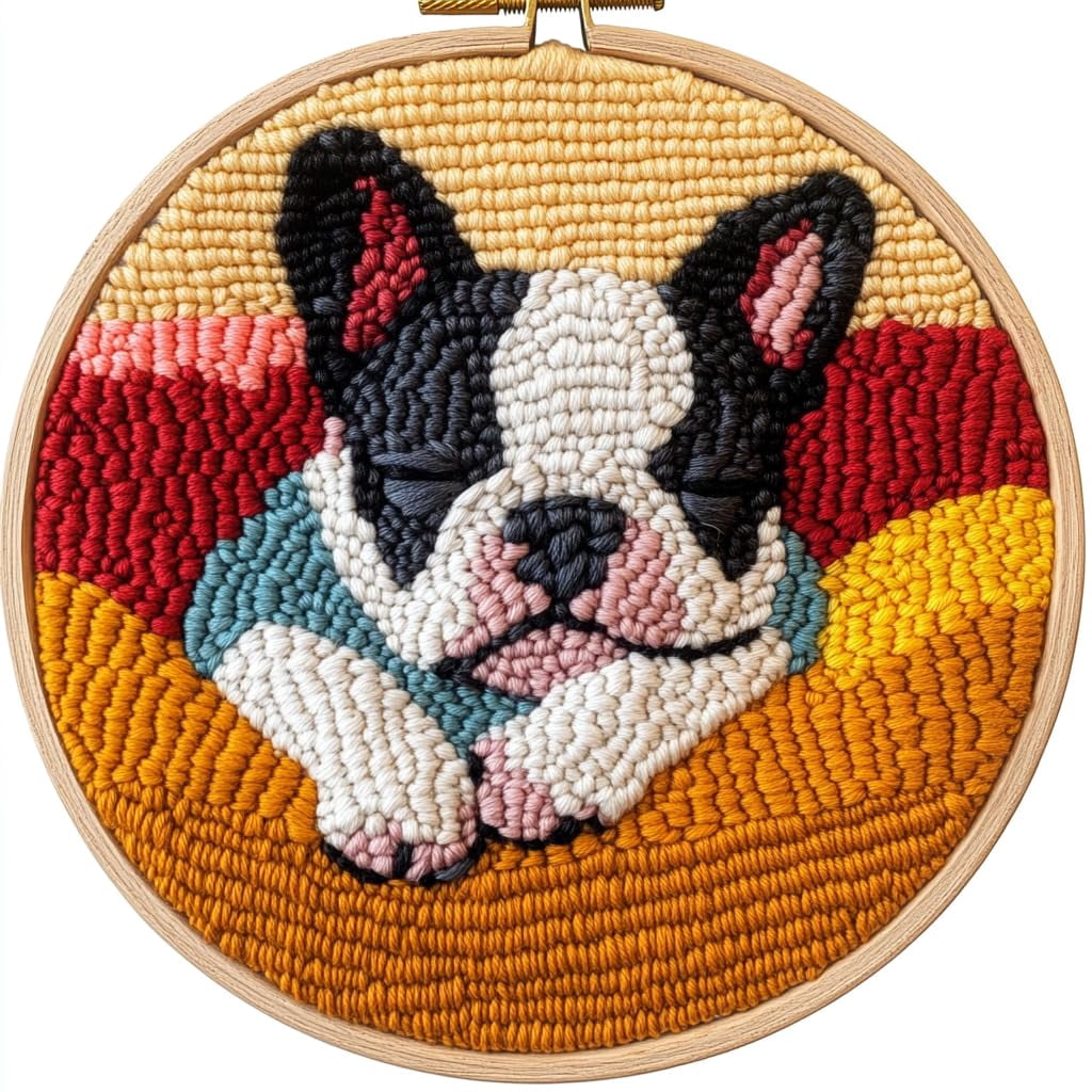 Punch Needle kits Cartoon Baby French Bulldog Sleep on Sofa Easy for ...