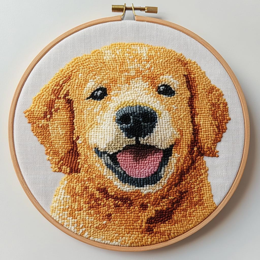 Punch Needle kits Cartoon Baby Golden Retriever Dog Easy for Beginners ...