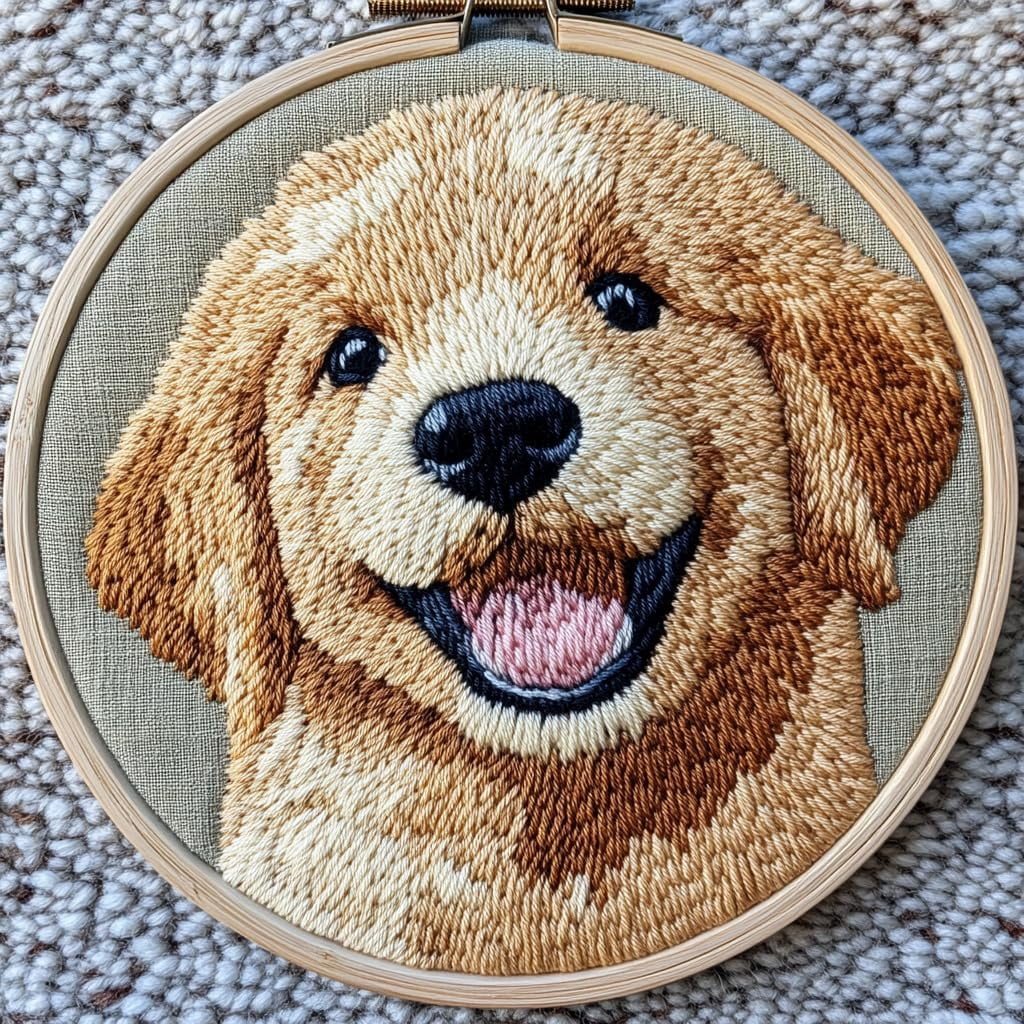 Punch Needle kits Cartoon Baby Golden Retriever Dog Easy for Beginners ...