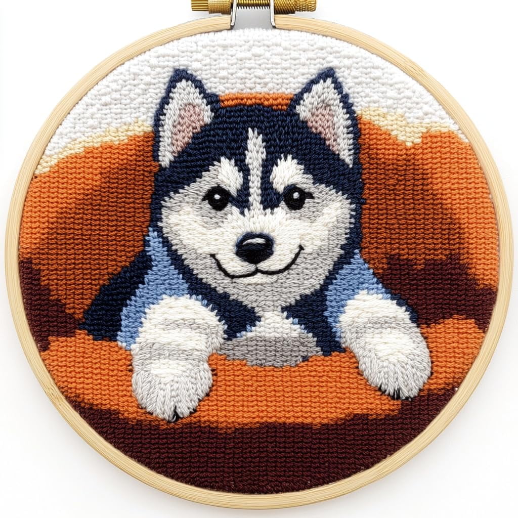 Punch Needle kits Cartoon Baby Husky Dog on Chair Easy for Beginners ...