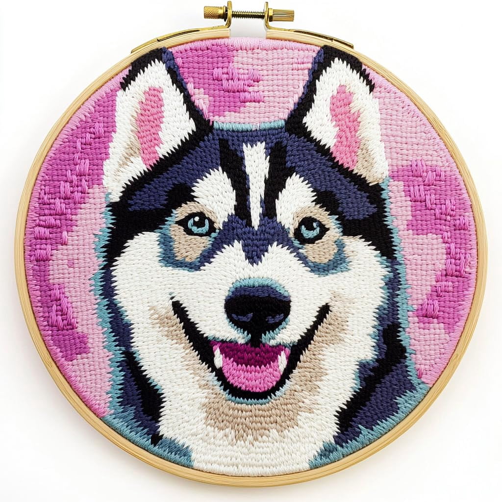 Punch Needle kits Cartoon Baby Husky Dog Easy for Beginners DIY Punch ...