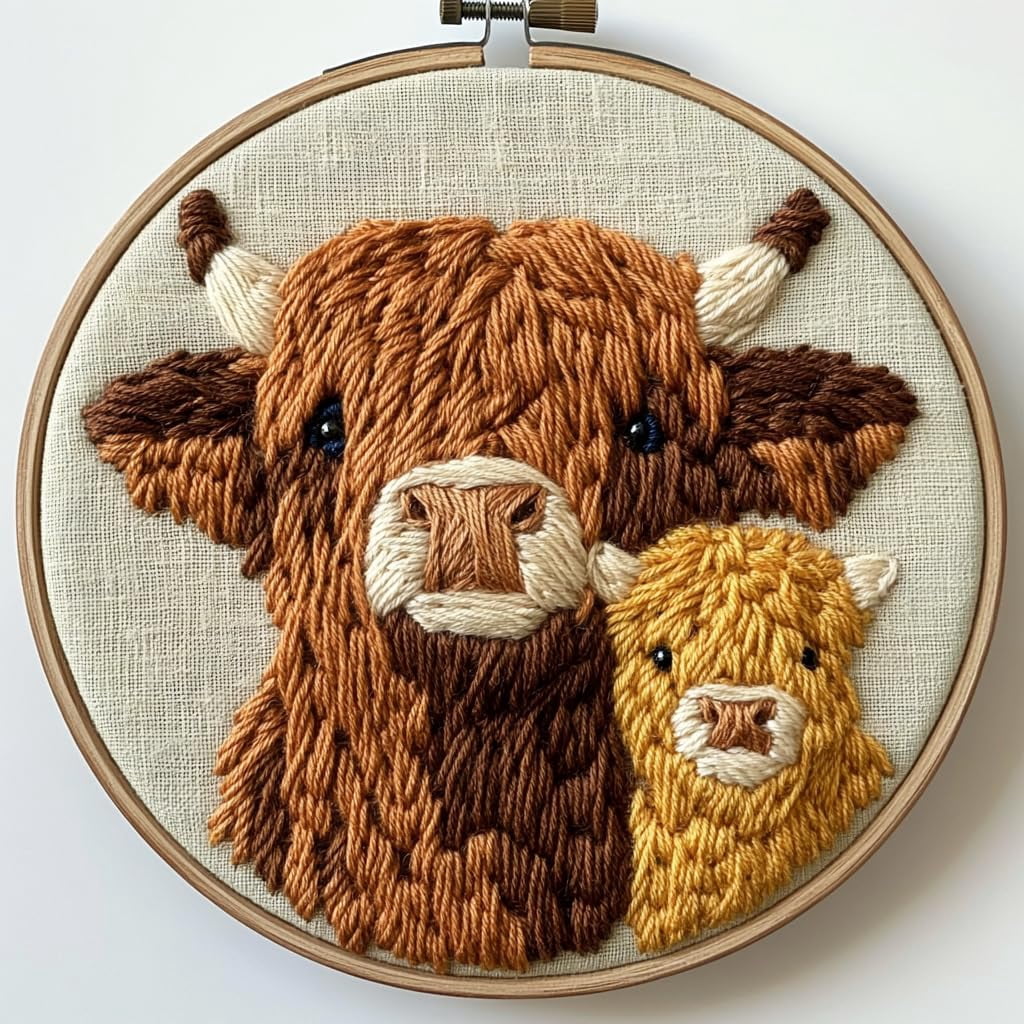 Punch Needle kits Cute Baby Brown Highland Cow Easy for Beginners DIY ...