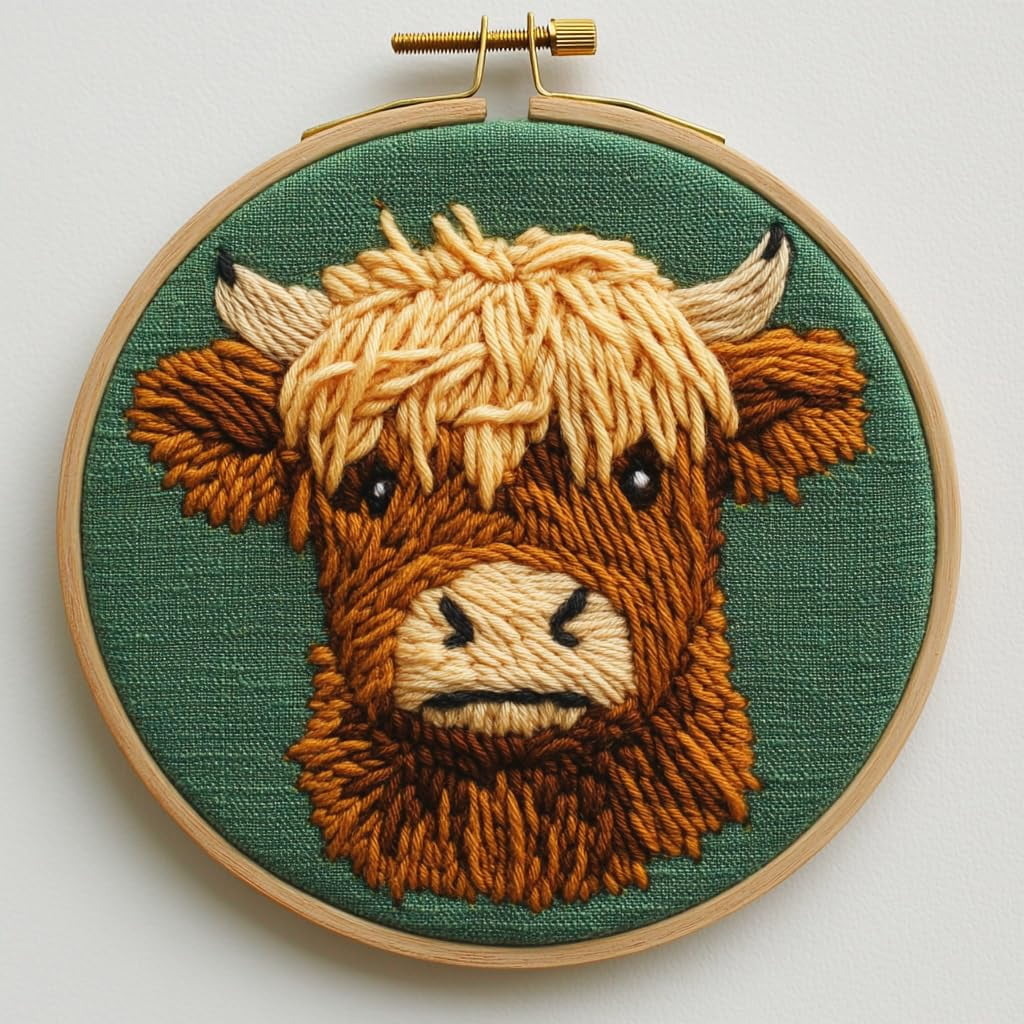 Punch Needle kits Cute Baby Brown Highland Cow Easy for Beginners DIY ...