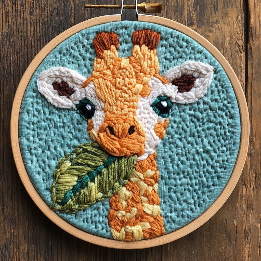 Punch Needle kits Cute Baby Giraffe Chewing Leaf Easy for Beginners DIY ...