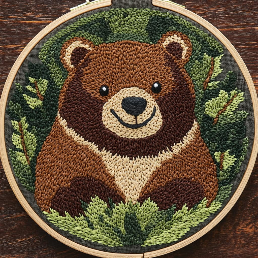 Punch Needle kits Cute Brown Bear Easy for Beginners DIY Punch Needle ...