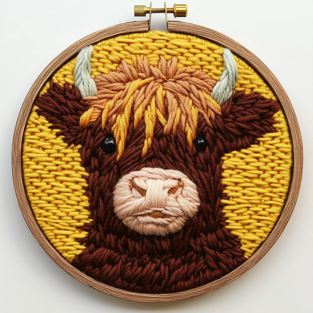 Punch Needle kits Cute Little Baby Brown Highland Cow Easy for ...