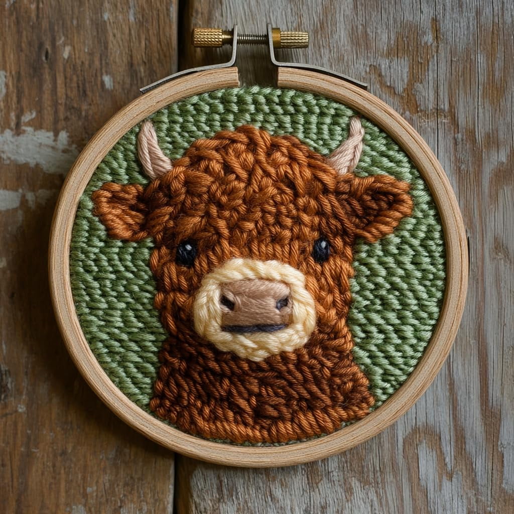 Punch Needle kits Cute Little Baby Brown Highland Cow Easy for ...