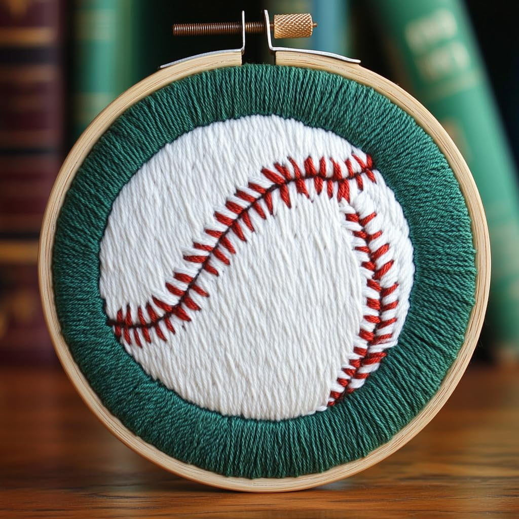Punch Needle kits A Softball with Green Color Background Easy for ...