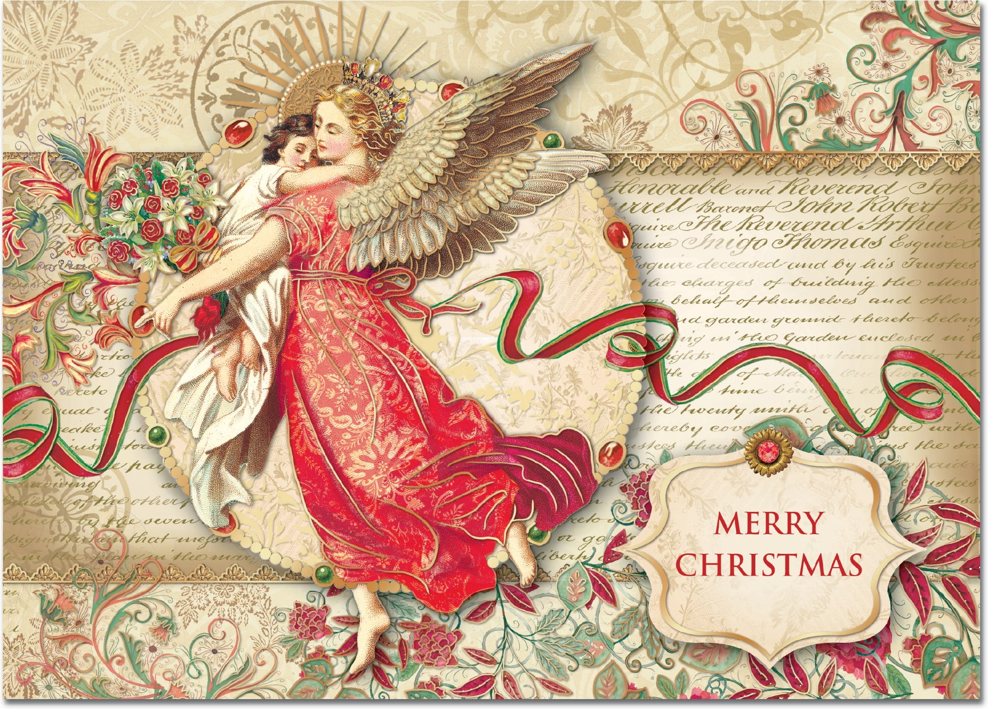 Punch Studio Florentine Angel Holiday Boxed Card, 5"x7", Set 12 ...