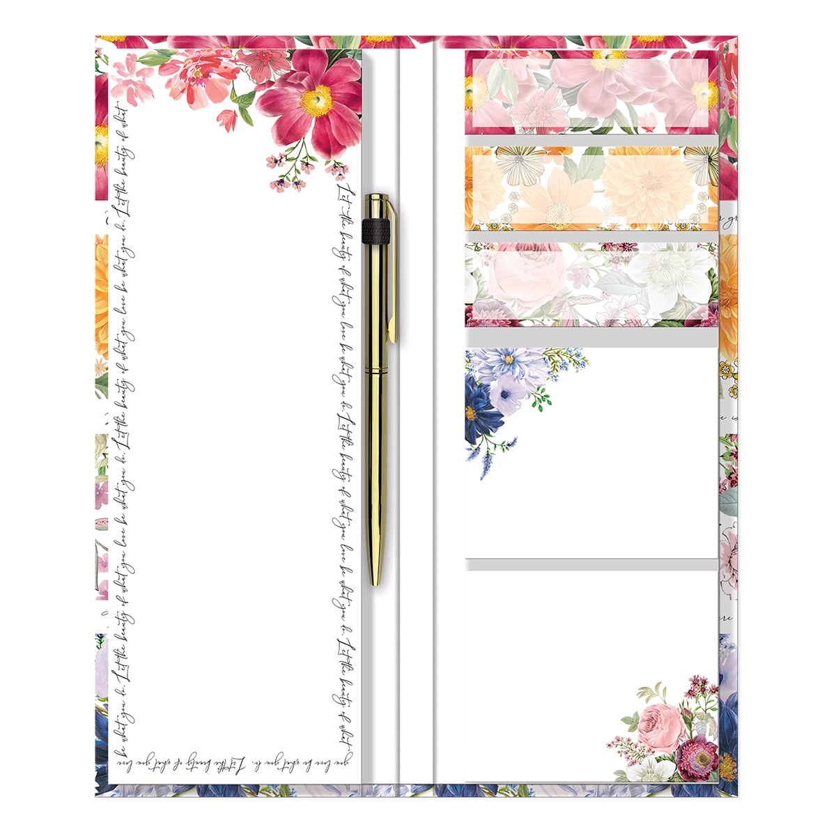 Punch Studio - Note-Folio, List Pad, Sticky Flags, Sticky Notepads & Gold Pen - Floral Stripe ...