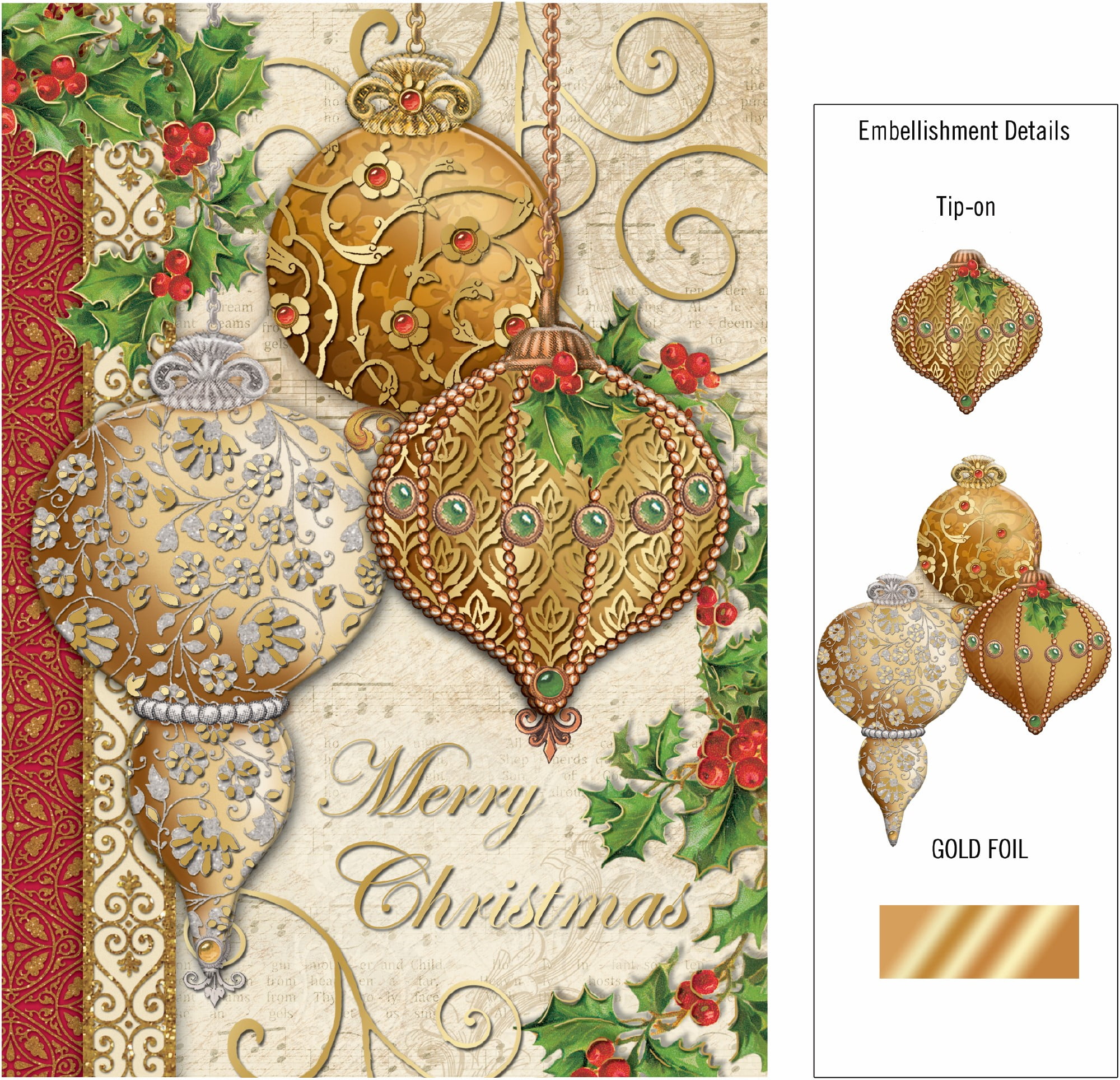 Punch Studio Ornaments Holiday Boxed Card, 5"x7", Set of 12 - Walmart.com