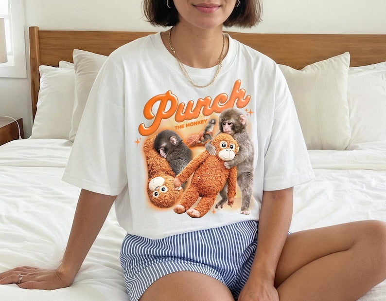 Punch The Monkey Meme Graphic T-Shirt, Tee Top Baby Monkey Holding ...