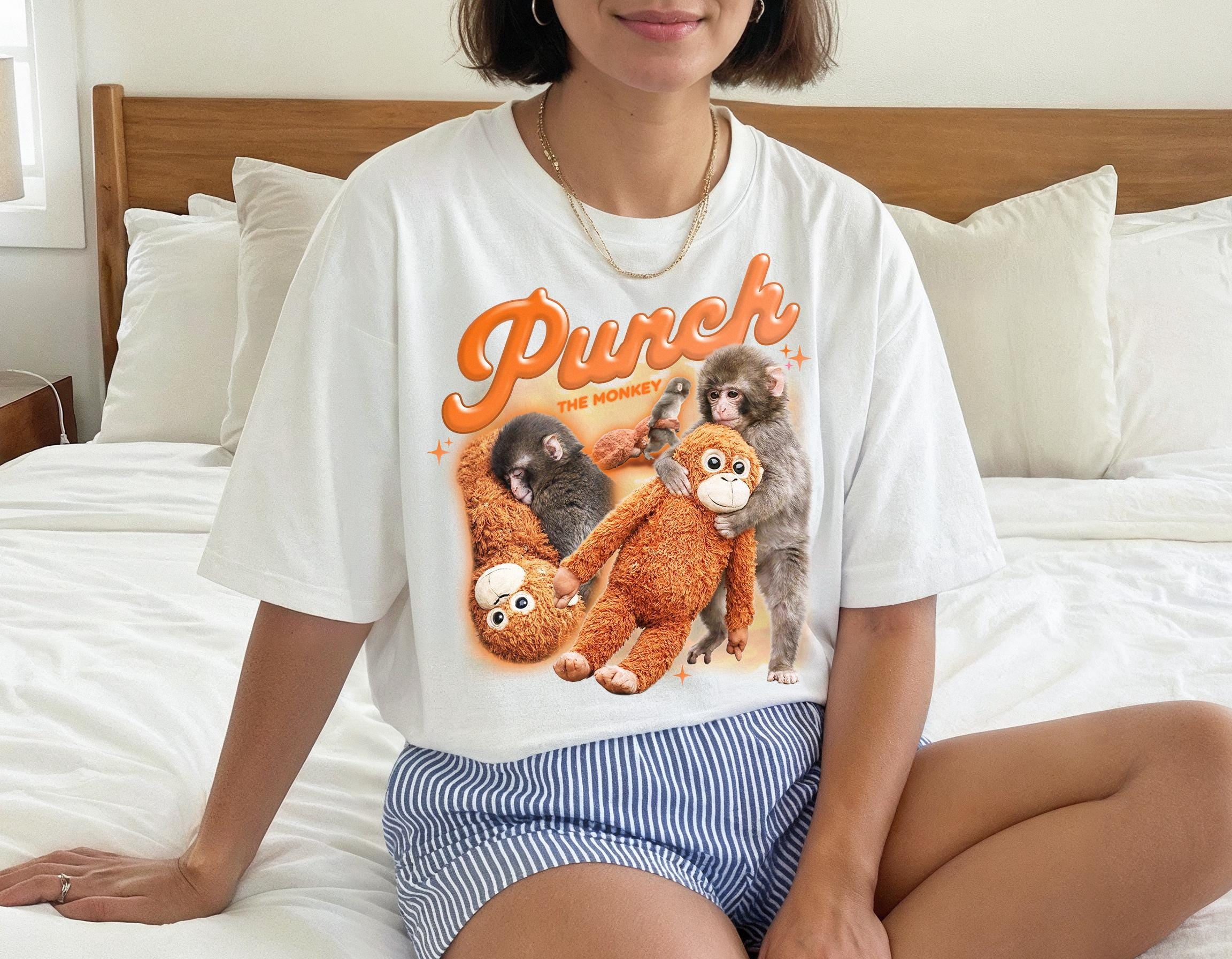 Punch The Monkey Meme Graphic T-Shirt Tee Top Baby Monkey Holding Plush ...