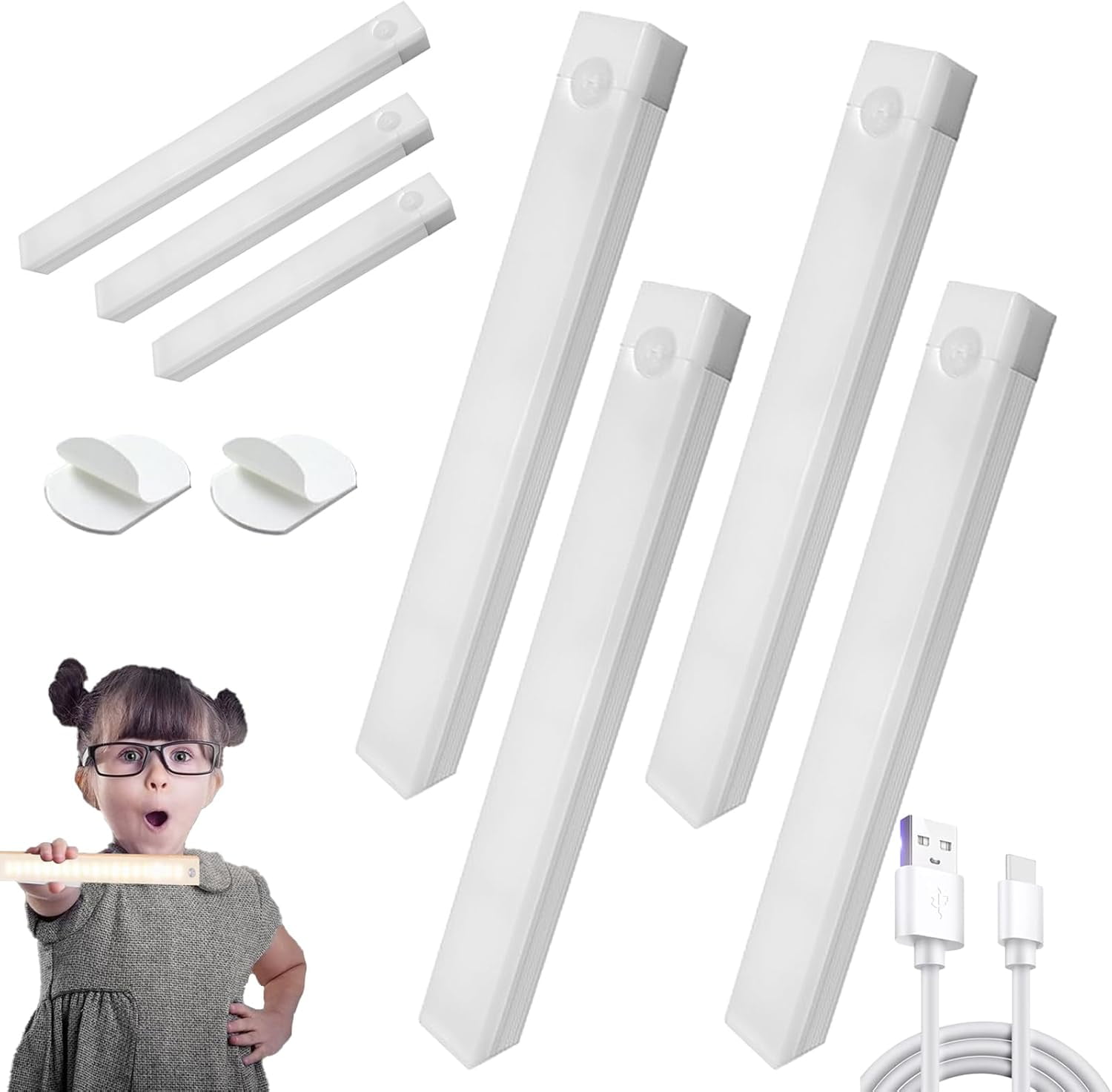 Punch-free Smart Sensor Magnetic Rechargeable LED Lights, 8Pack Motion ...