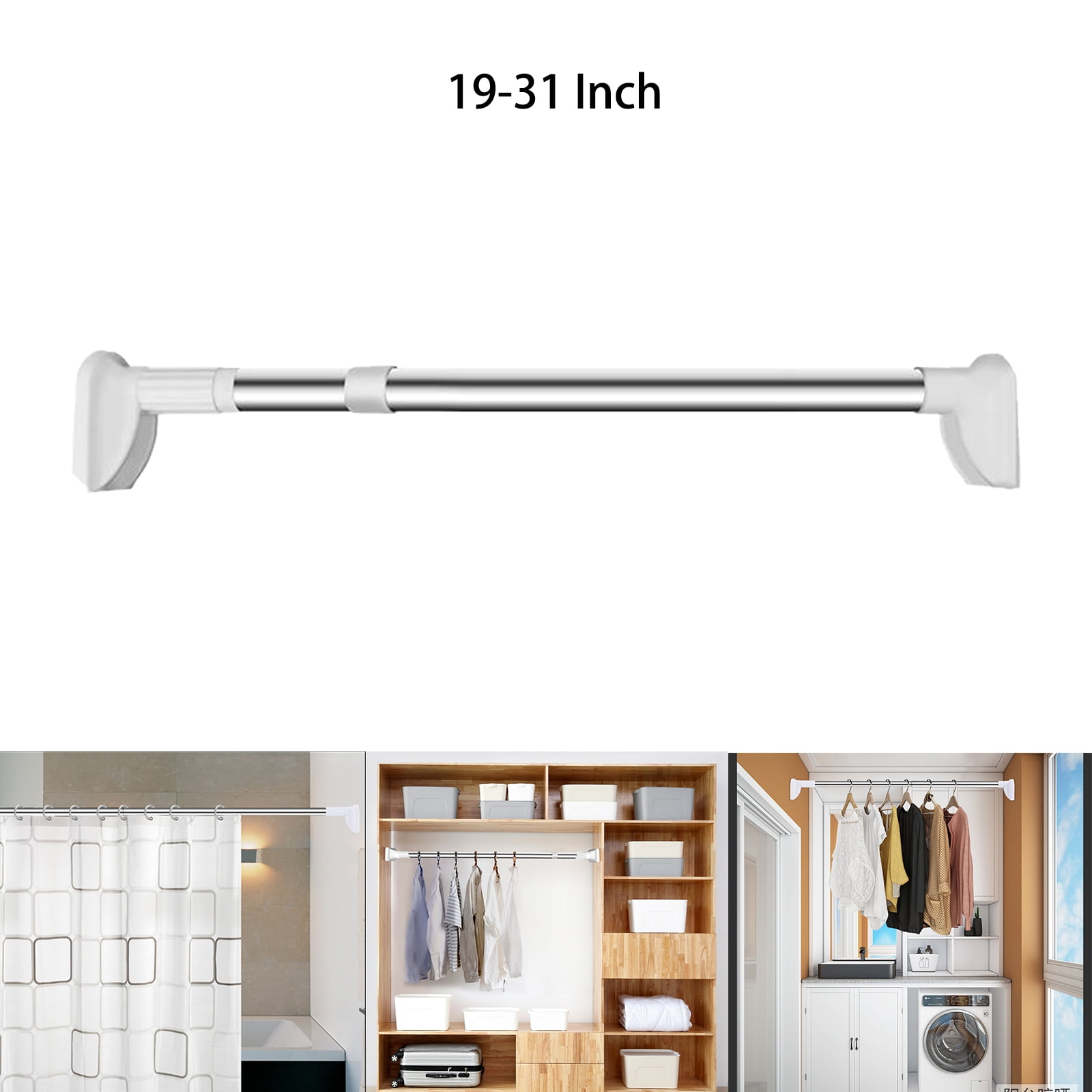 Punch-free Telescopic Clothing Rod, Extendable Stainless Steel Curtain ...