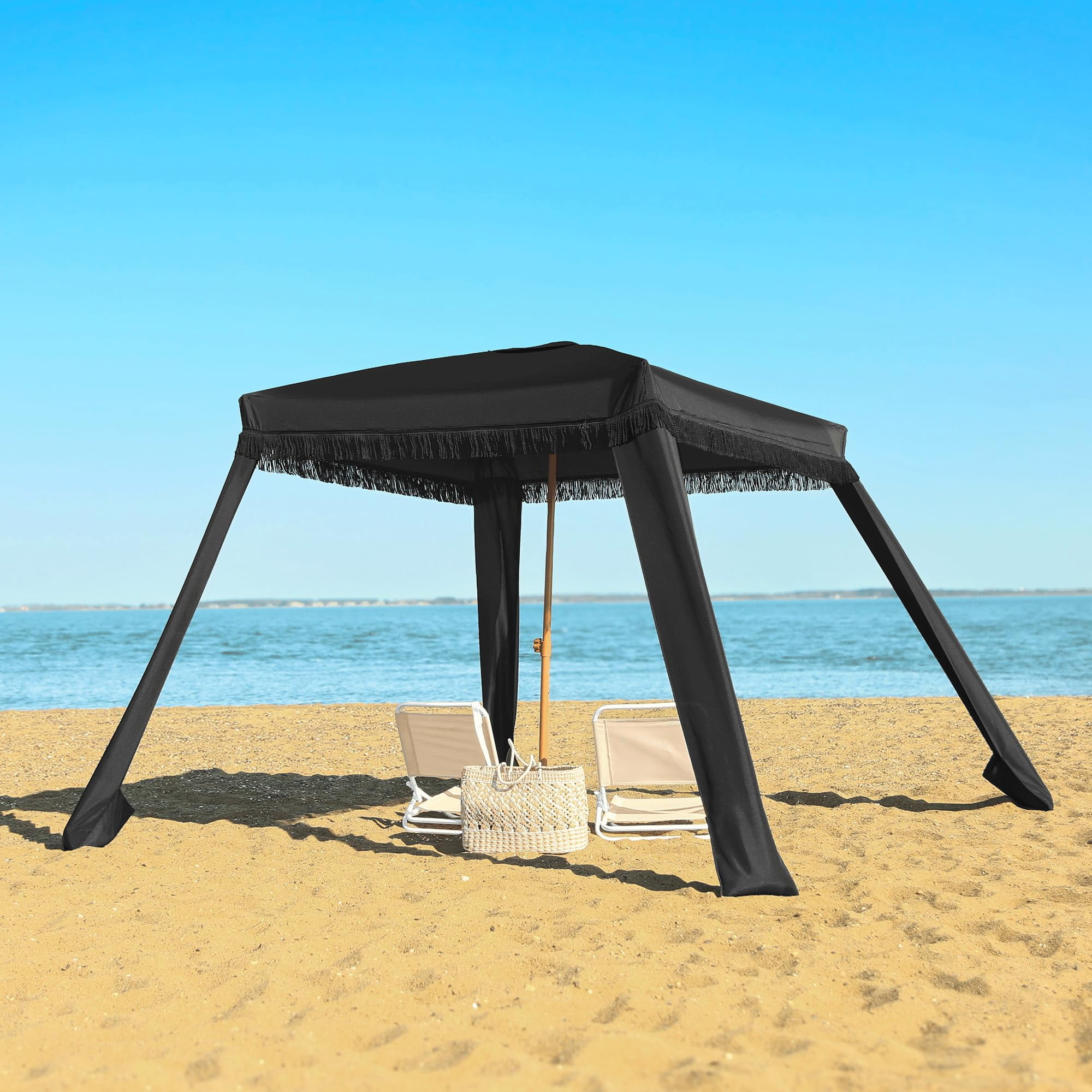 Punchau Beach Cabana with Fringe - 6x6 Ft Boho Shade Canopy Umbrella ...