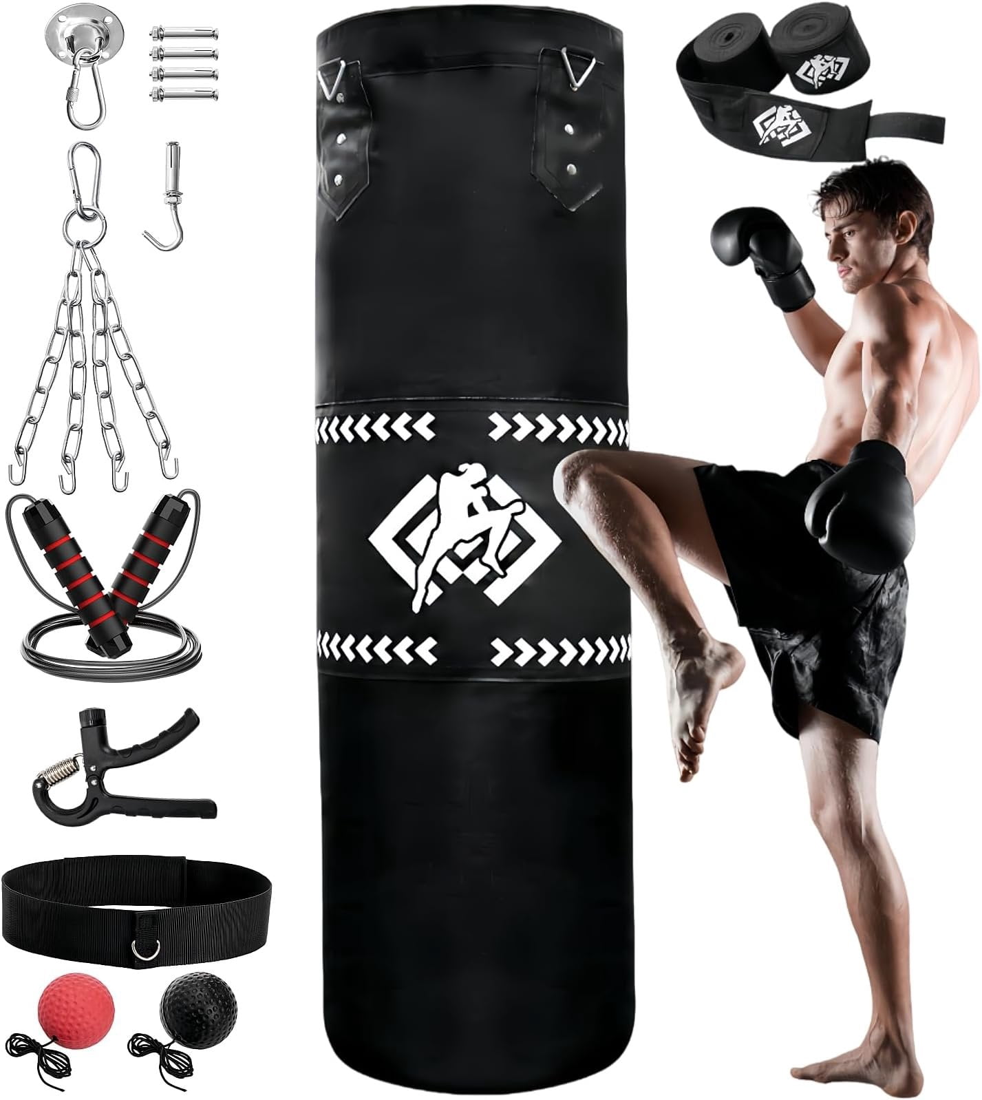 Punching Bag for Adults, 4 Ft Heavy Bag with Chains and Hand Wraps for ...