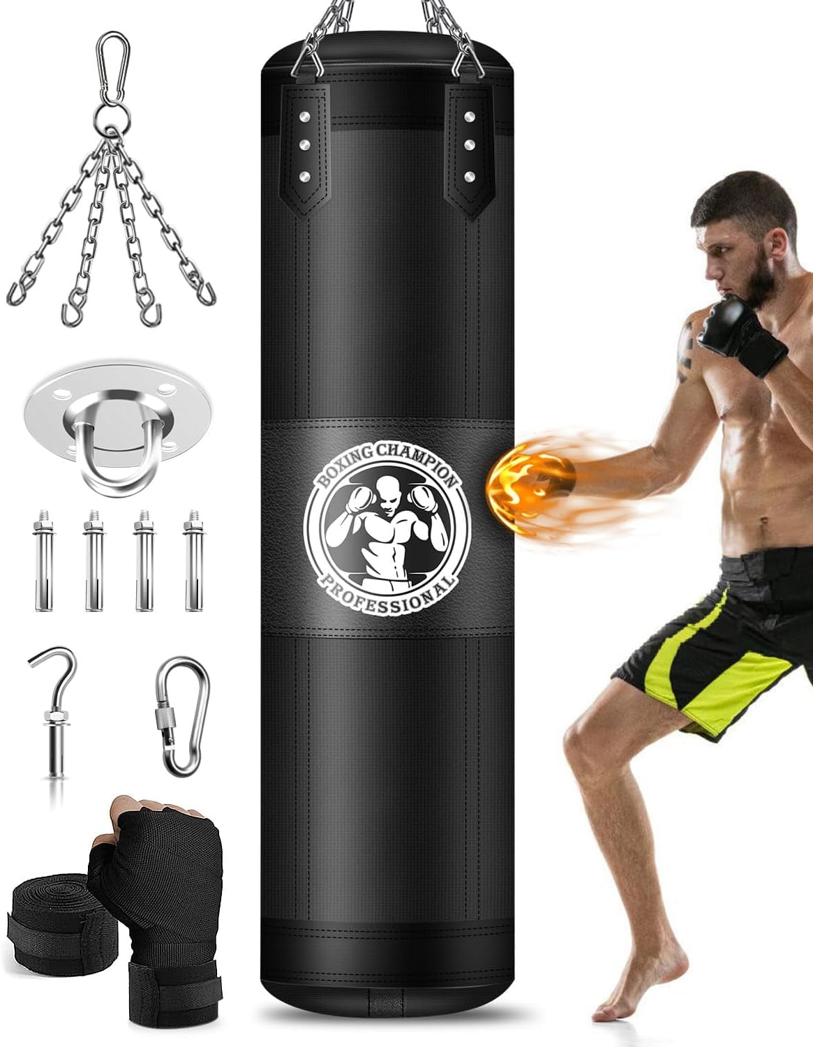Punching Bag for Adults, 4FT PU Heavy Boxing Bags with Chain Ceiling ...