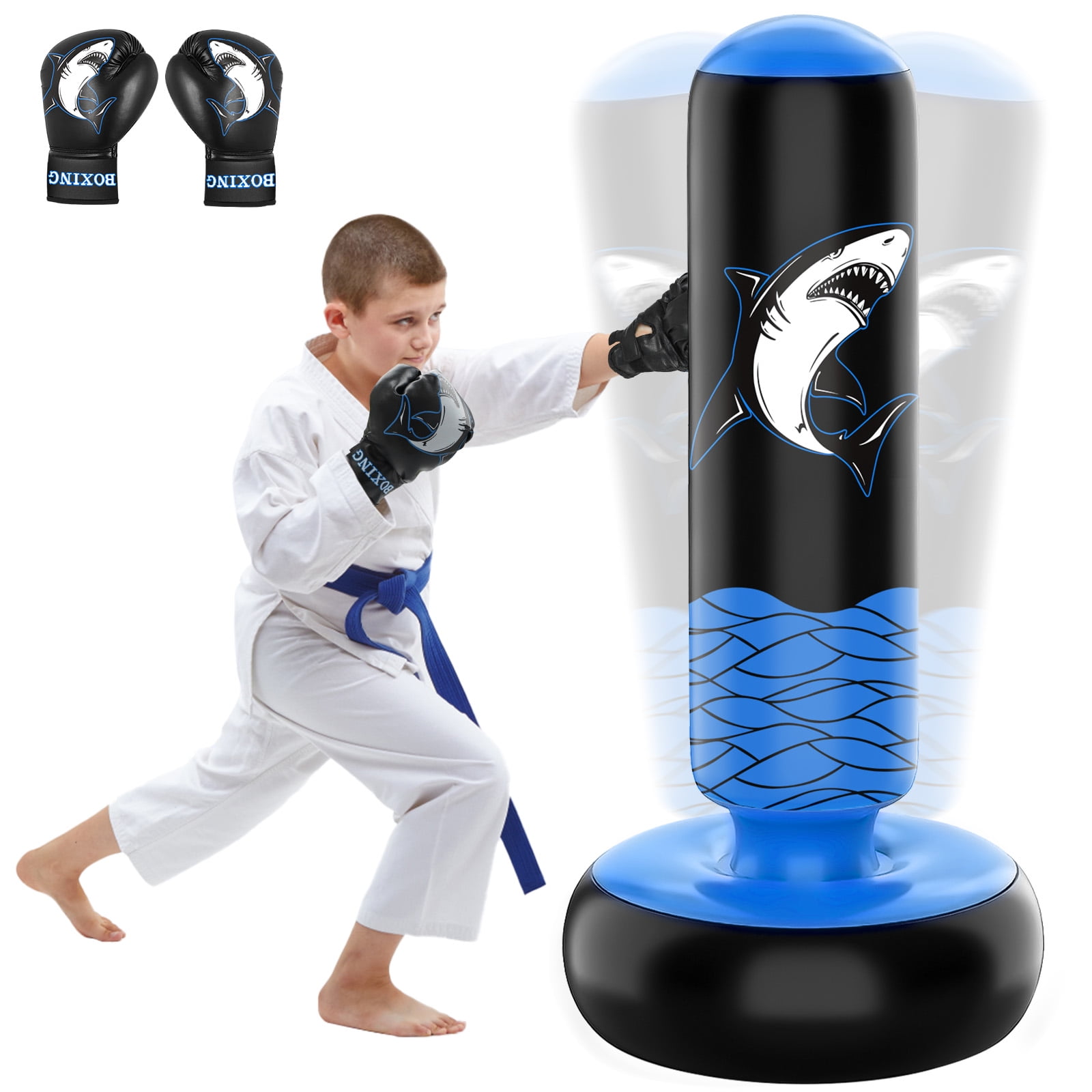 Kids' Inflatable Boxing Bag Set with Gloves: Shark Pattern, 160 cm ...