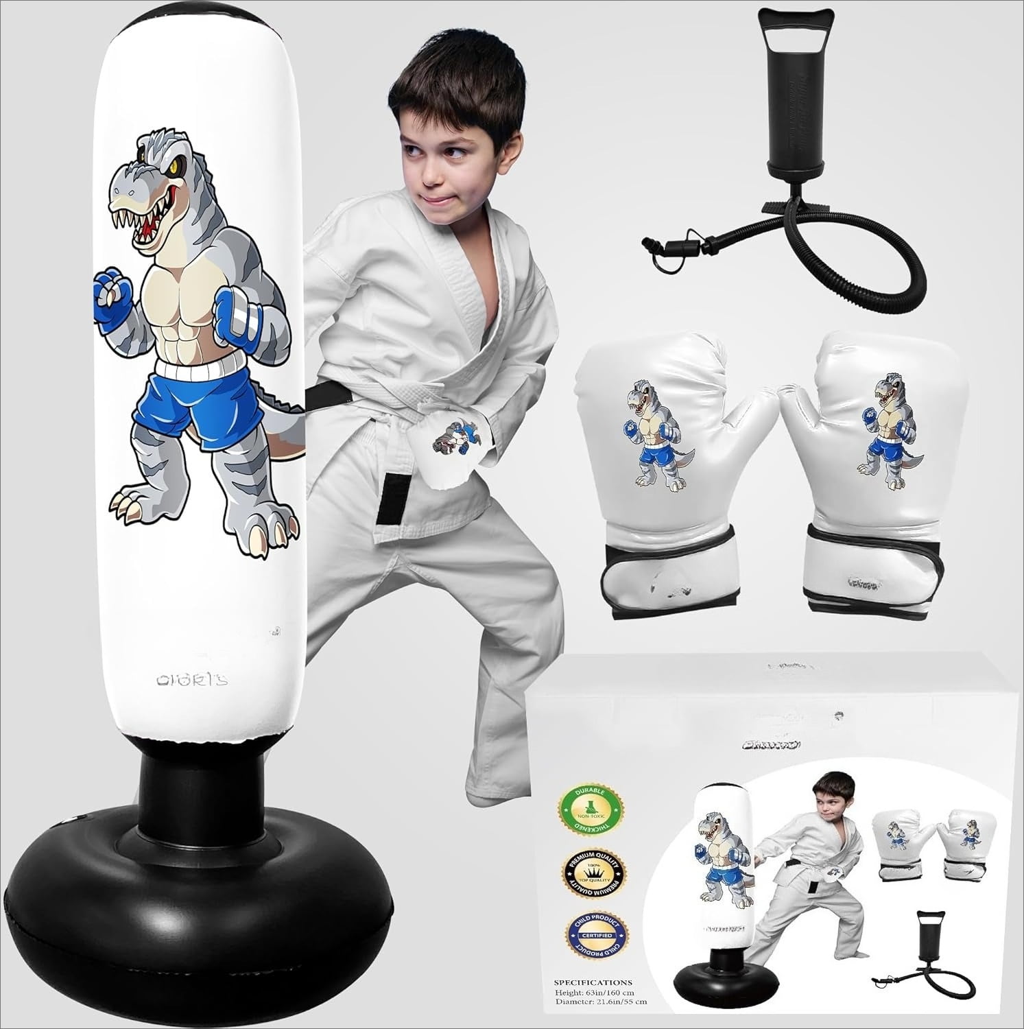 Punching Bag for Kids - 5' 3" Tall and Stable - Ninja Kids Inflatable ...