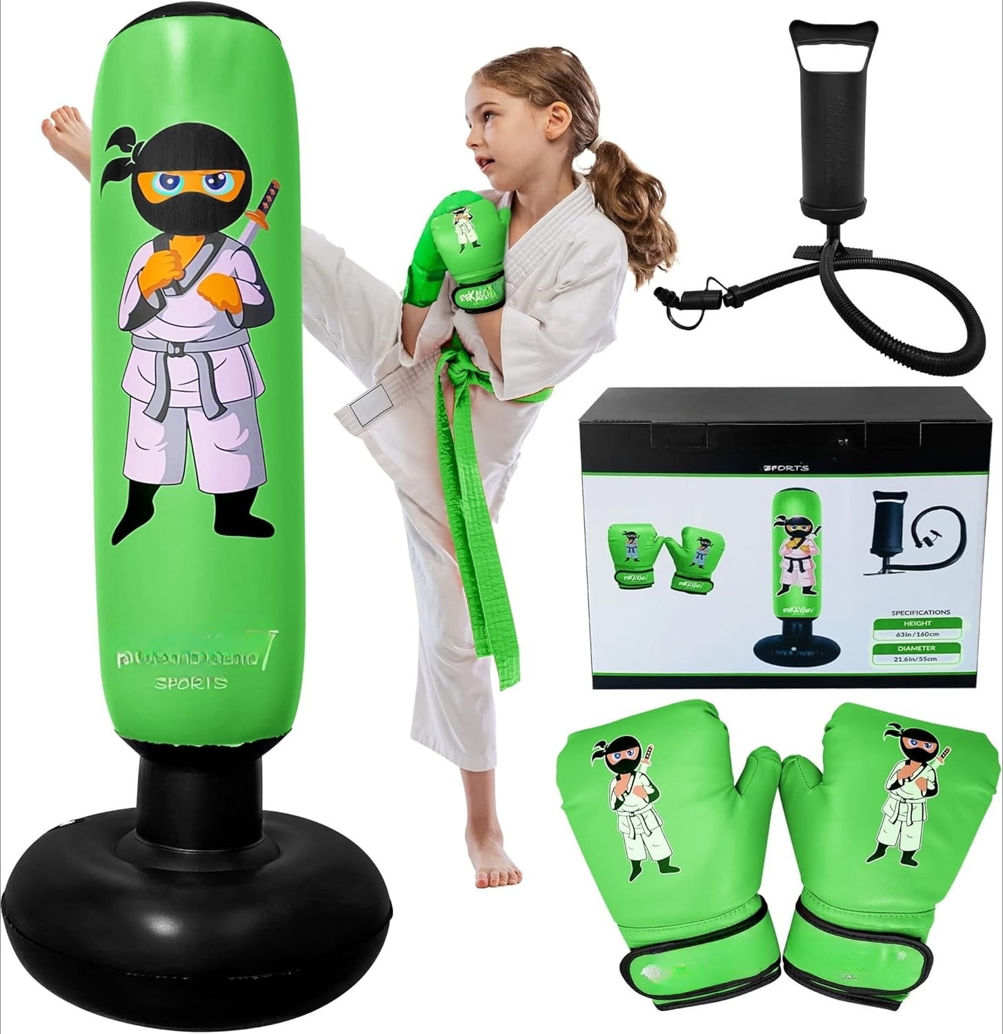 Punching Bag for Kids - 5' 3" Tall and Stable - Ninja Kids Inflatable ...