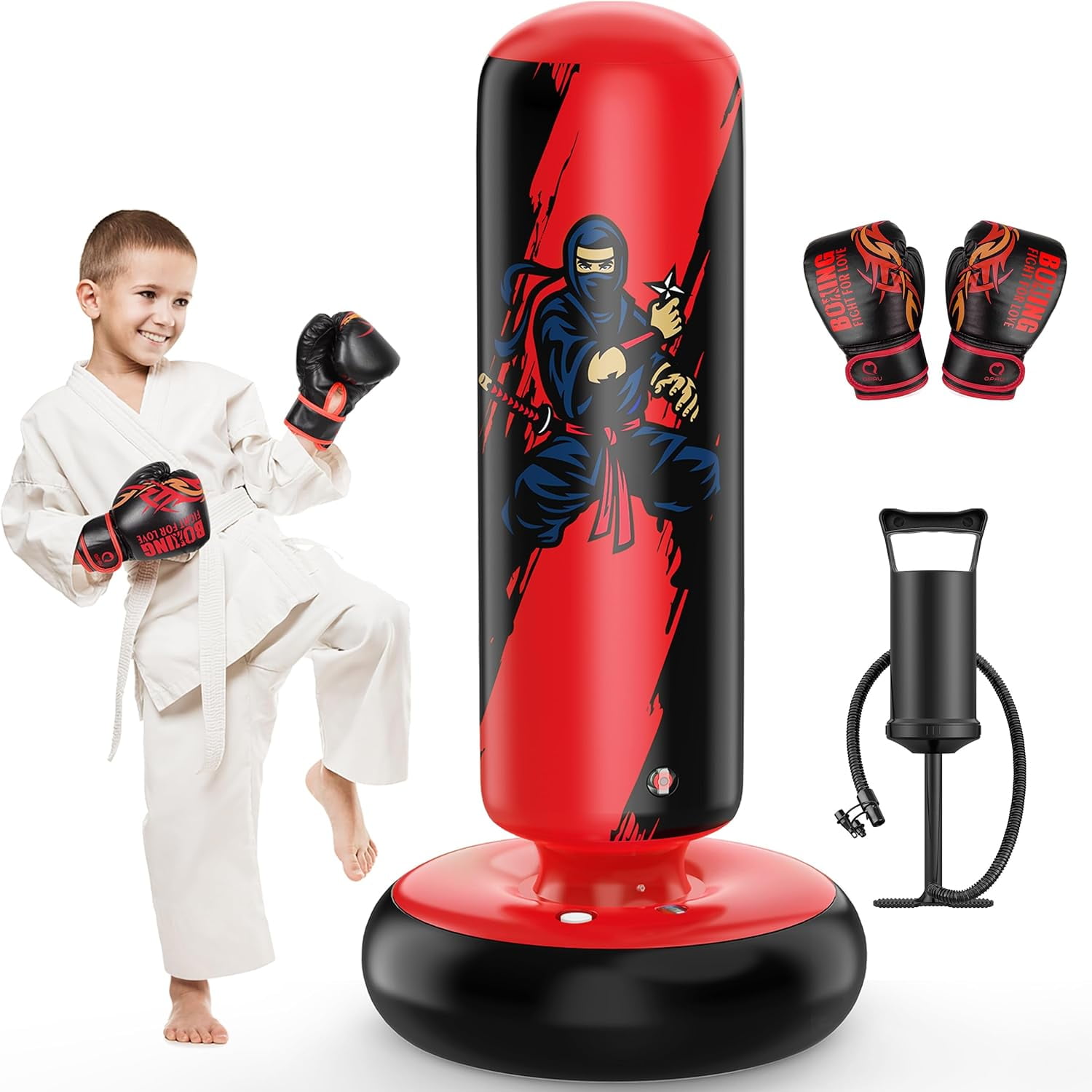 Punching Bag for Kids, 66 Inch Stable Inflatable Boxing Bag with Boxing ...