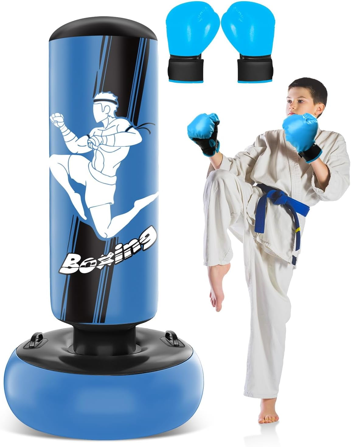 Punching Bag for Kids, 65inch Inflatable Boxing Bag with Boxing Gloves ...