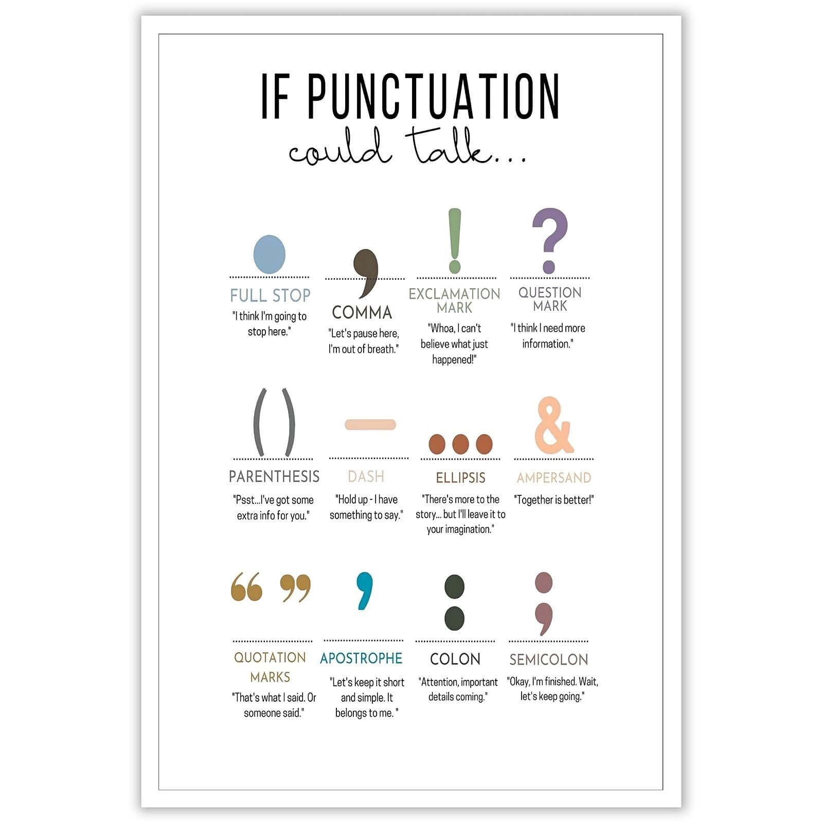 If Punctuation Could Talk Posters Boho English Grammar Wall Art English ...