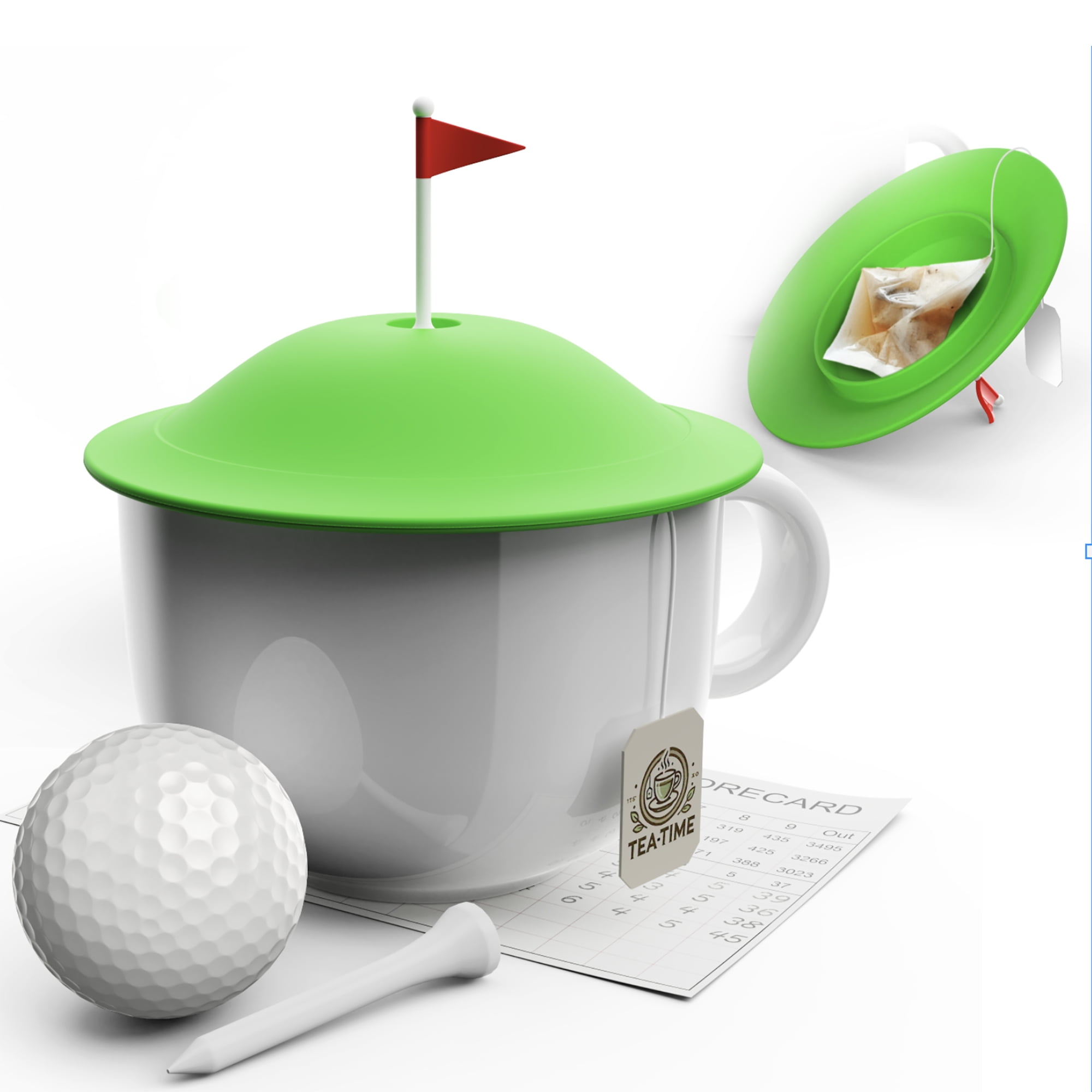 Pund'it Green Tee Mug and Cup Cover, Golf Themed Cup Lid For Tea ...
