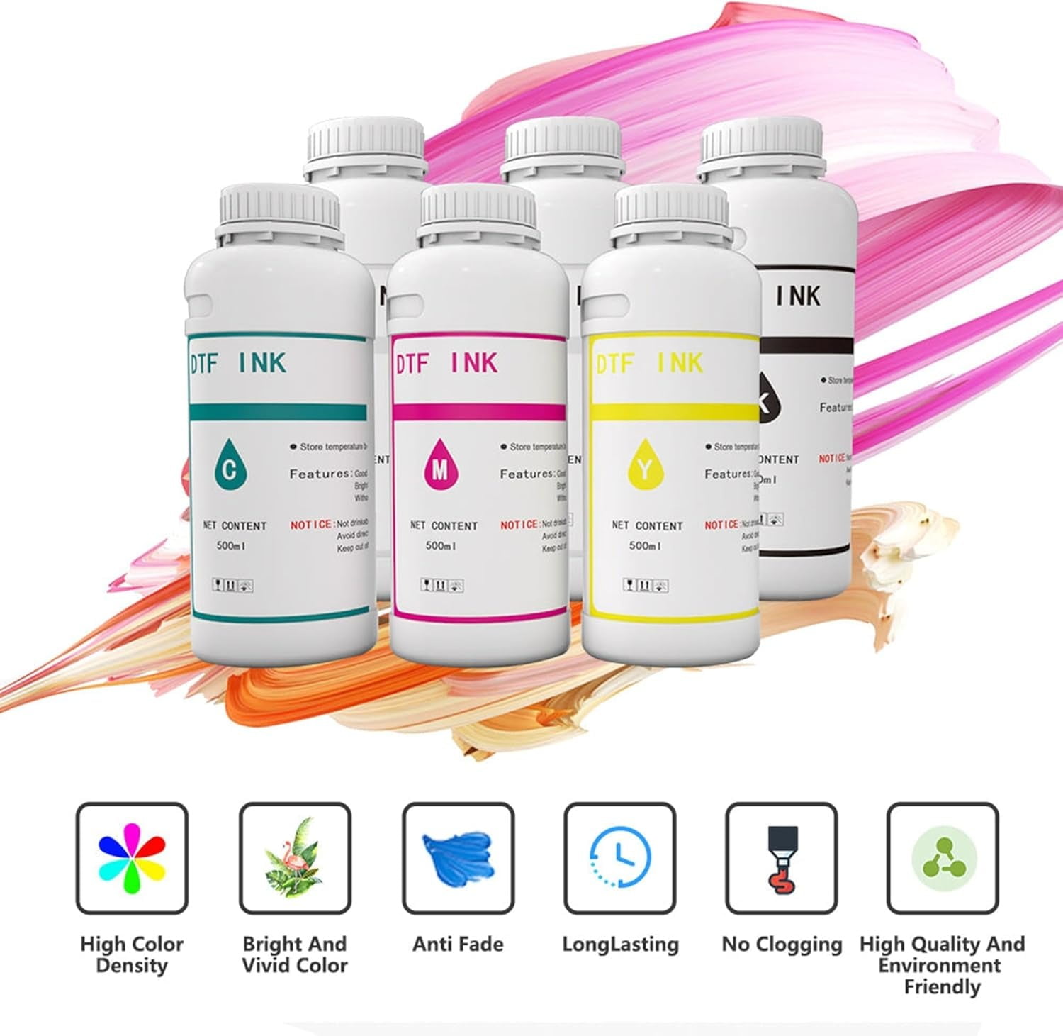 Punehod 6*500ml DTF Ink CMYKW+ Nozzle Protection Liquid Direct to ...