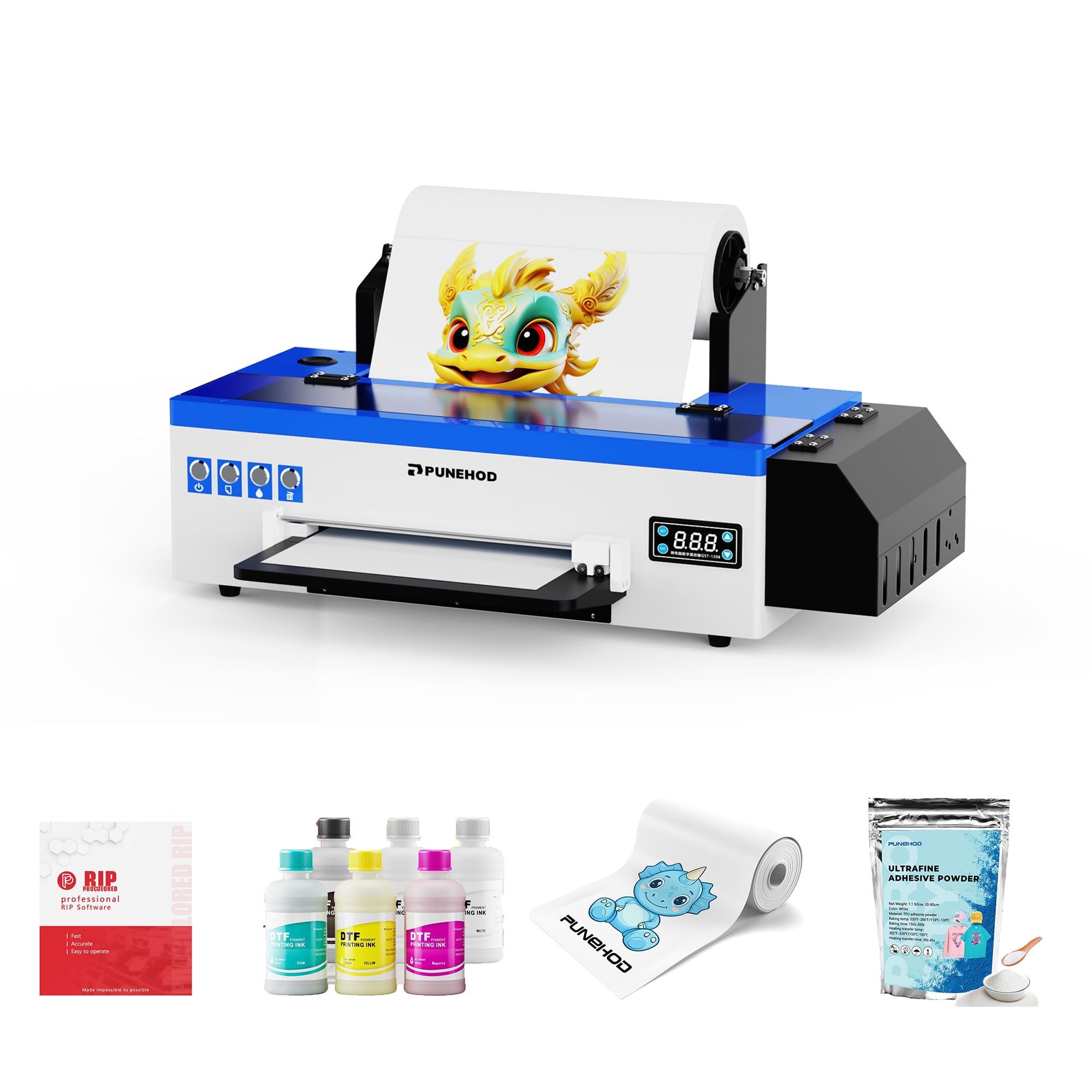 Punehod A3 L1800 DTF Printer with Roll Feeder DTF Transfer Printing Kit for DIY Shirts - Walmart.com