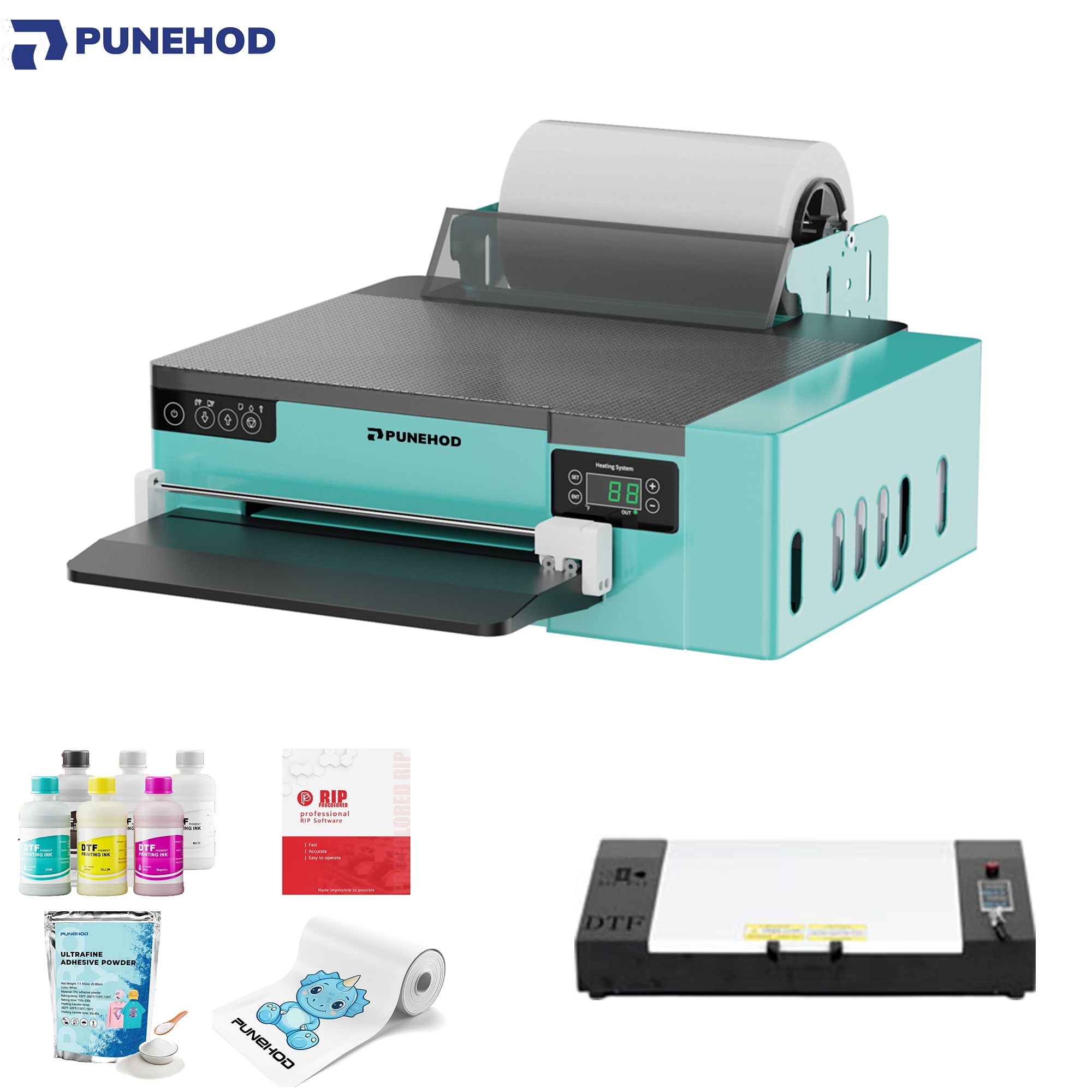 Punehod A4 L8058 DTF Printer (XP600 Printhead) DTF Apparel Printing Kit With Oven ( Cyan ...