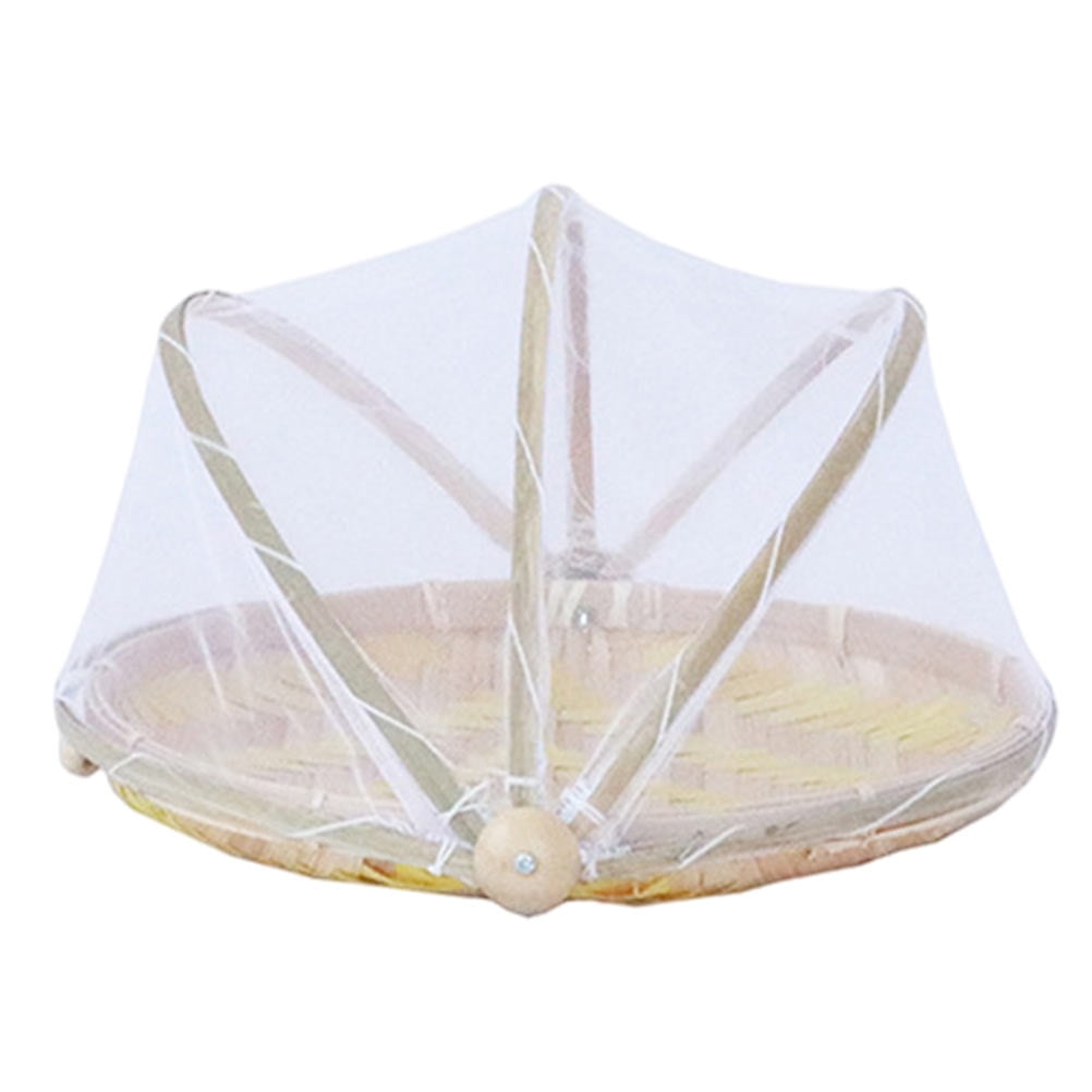 Pungan Bamboo Tray Hand-Woven Round Picnic Basket with Mesh Cover ...