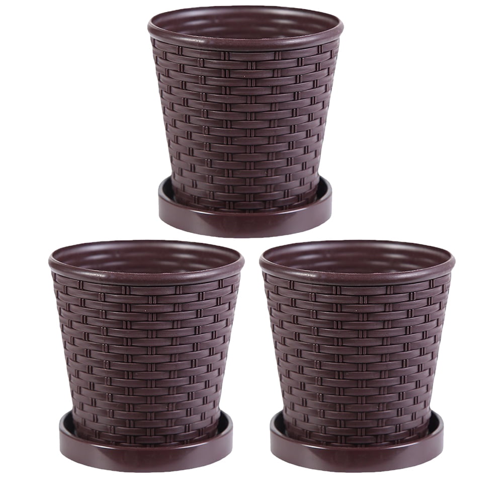 WRISTBIQUE Small Planter Pots Resin Planters Brown 3 Sets Simple Shelf Flower Pot - Walmart.com