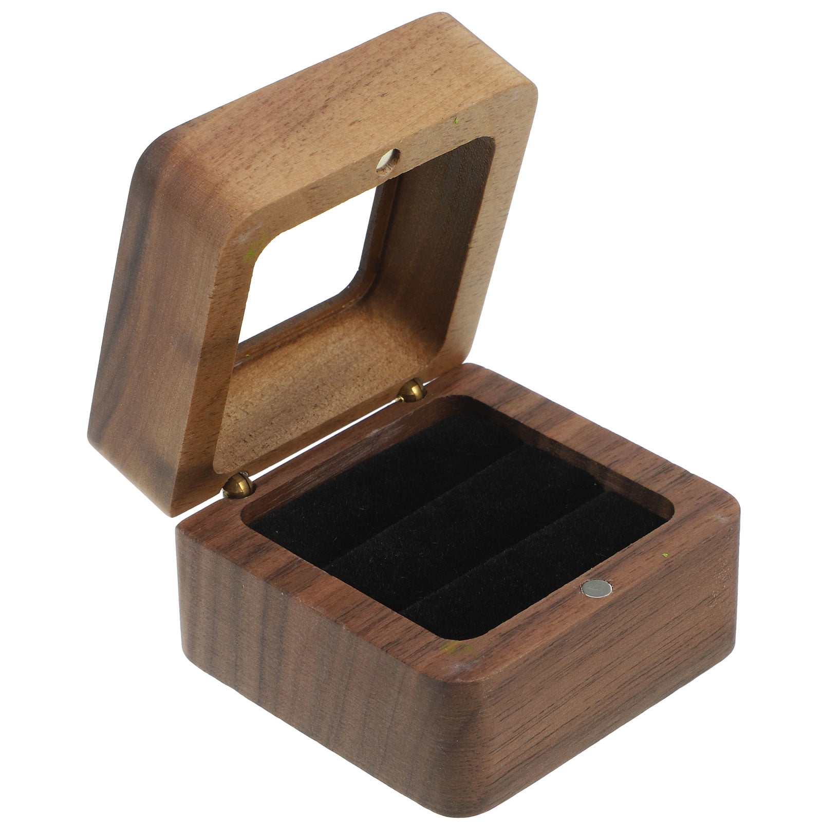 Pungan ring box Walnut Wood Double Ring Box for Wedding Rings(2.17"X2 ...