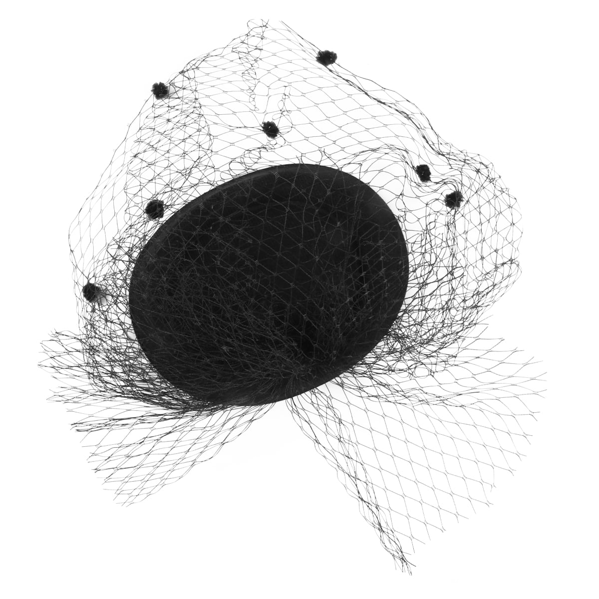 Pungan veil hat Black Wool Fascinator Hat with Fishnet Veil & Hair ...