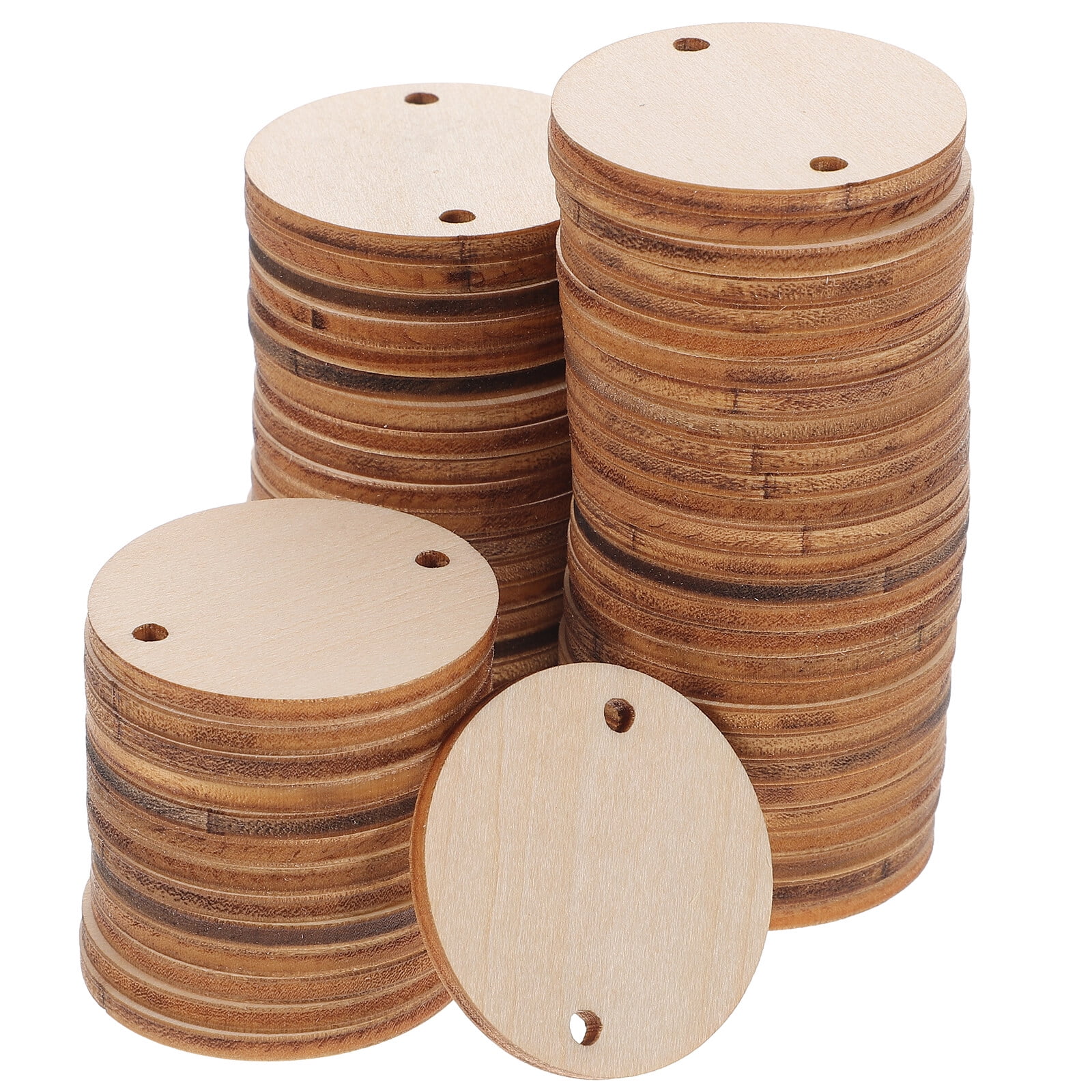 Pungan wood round piece 60PCS Wooden Circles with Holes for Crafts ...