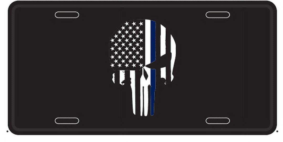 Punisher Police Memorial Blue Line Embossed License Plate - Walmart.com