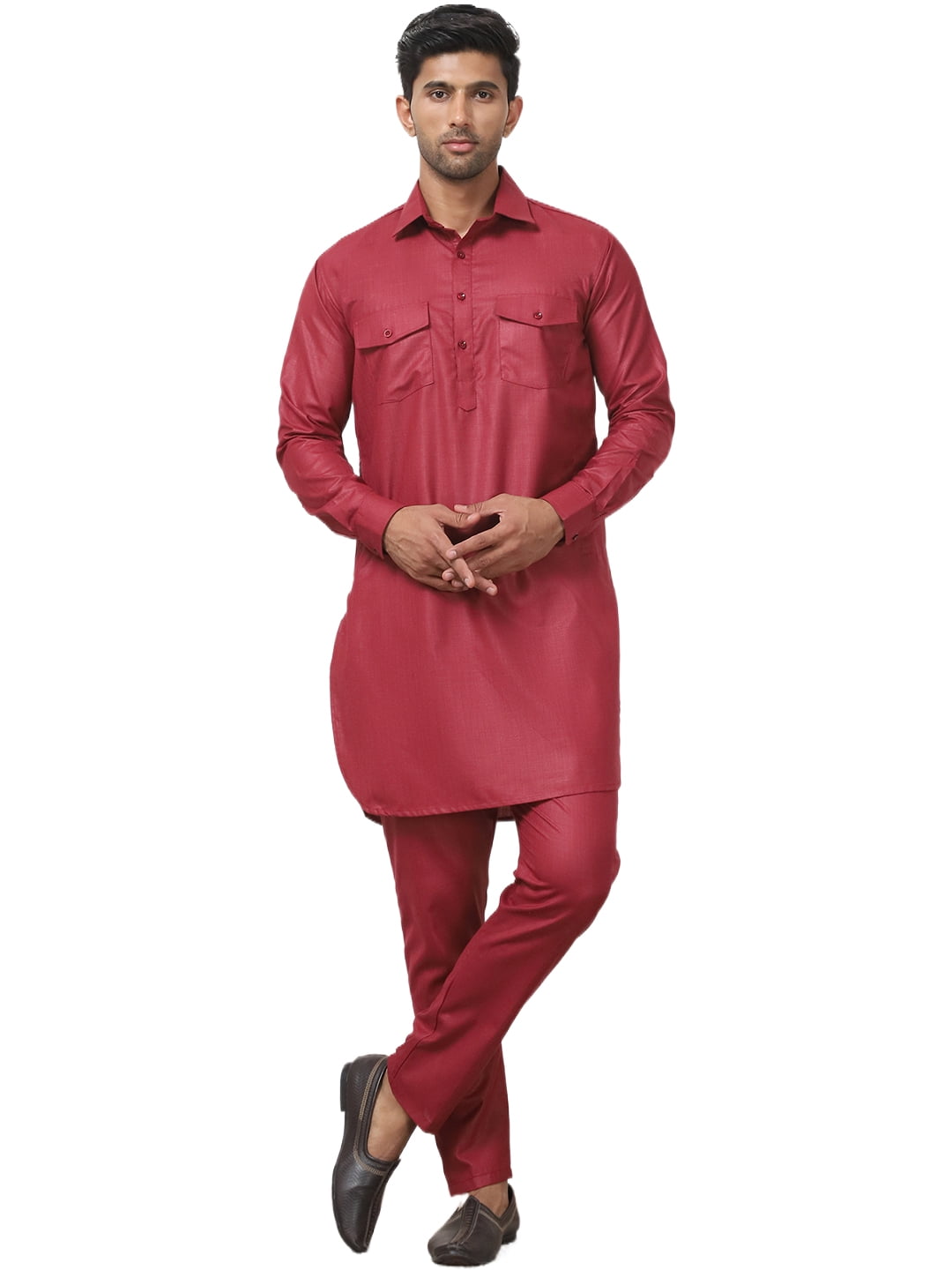 Punjabi Kurta Pajama Set Pathani Cotton Indian Clothing for Men (Maroon ...