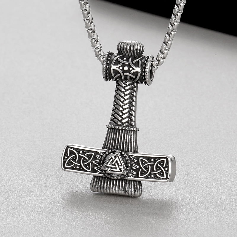 Punk 14K White Gold Necklace for Men Thor Hammer Mjolnir Viking Amulet ...
