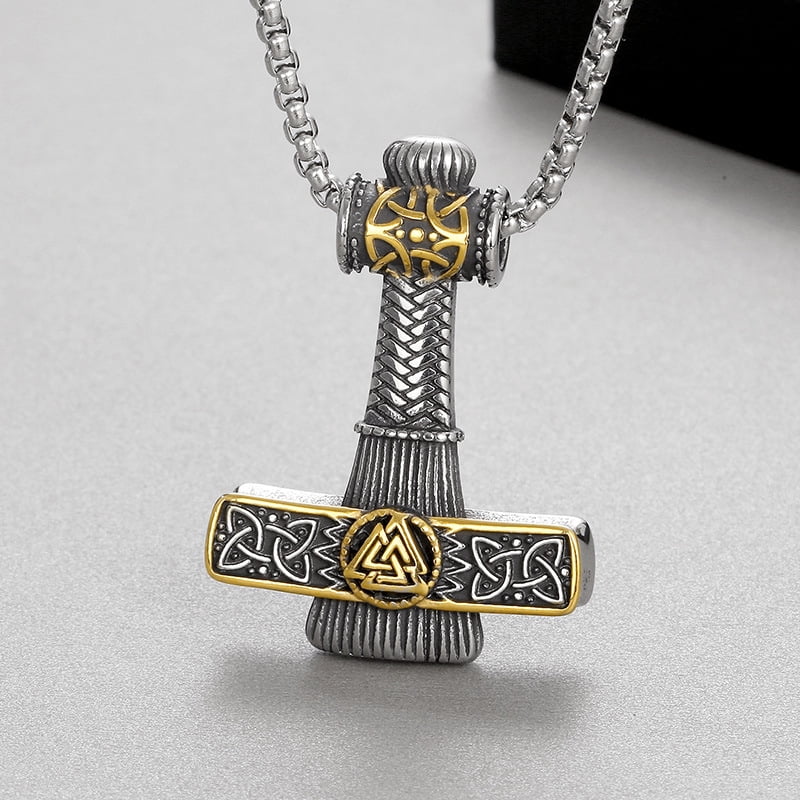 Punk 14K White Gold Necklace for Men Thor Hammer Mjolnir Viking Amulet ...