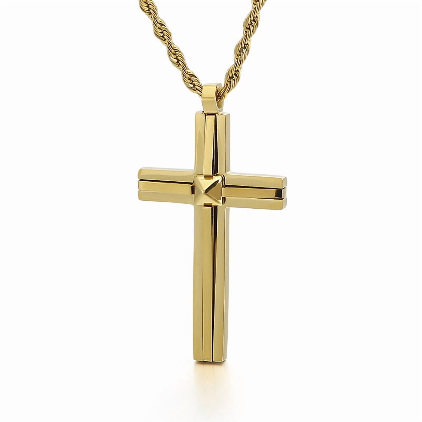 Punk 14K Yellow Gold Double-Layer Cross Pendant Necklace for Women Men ...